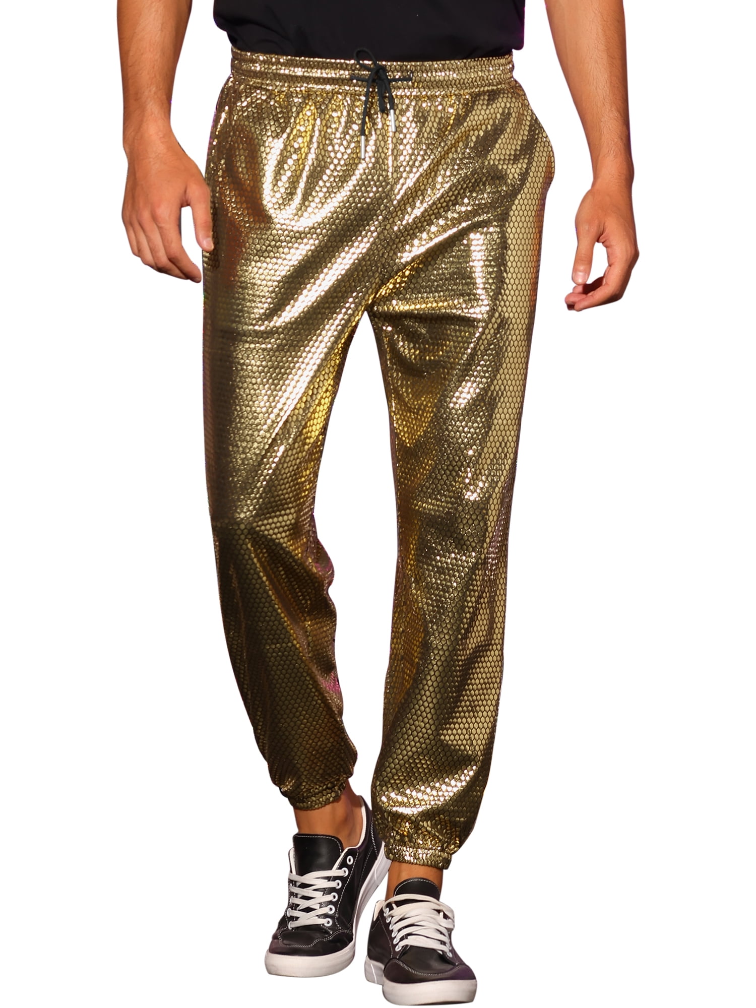 INSPIRE CHIC Metallic Joggers for Men's Drawstring Waist Party Club ...