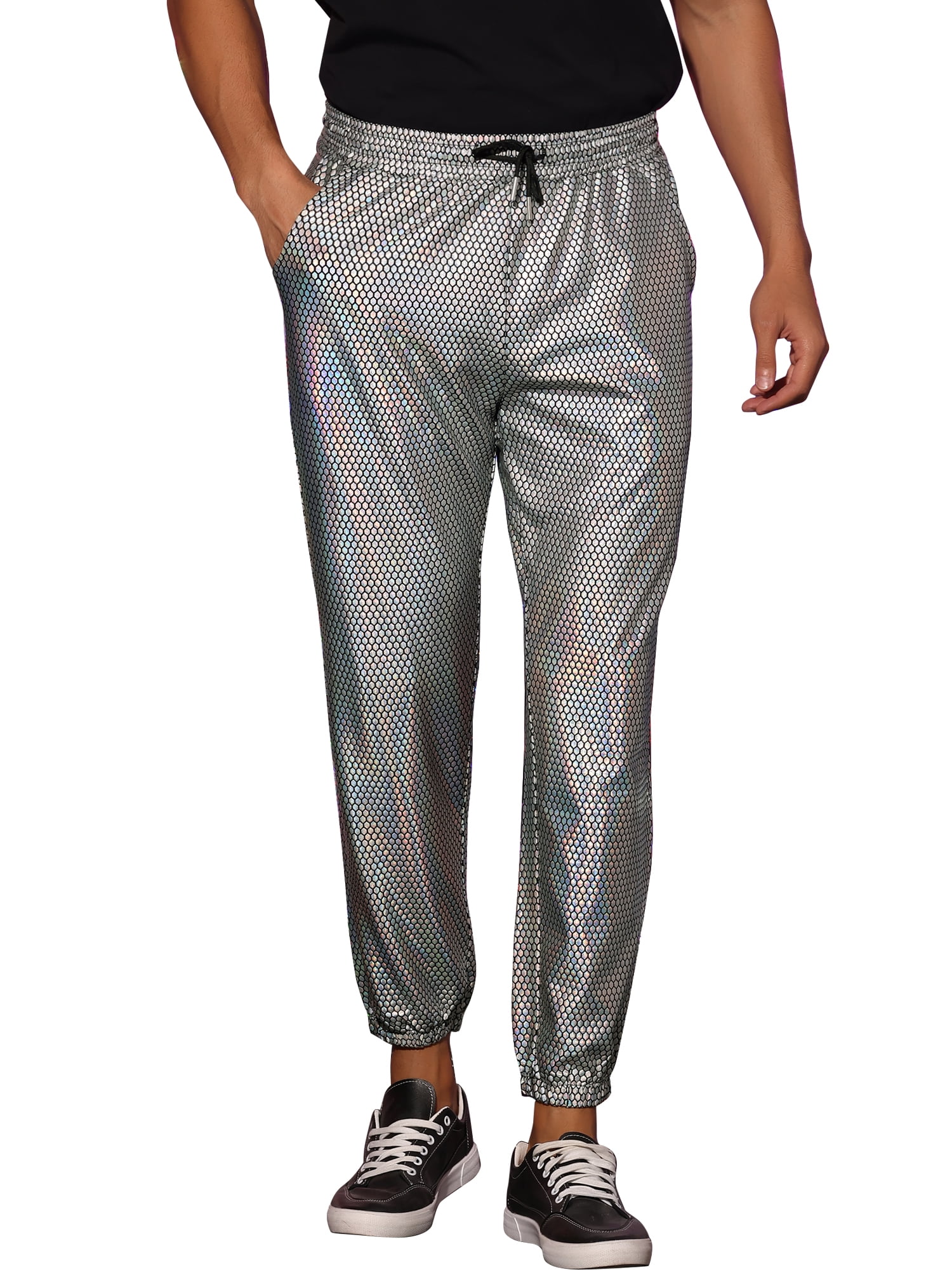 Lars Amadeus Metallic Joggers for Men's Drawstring Waist Party Club ...
