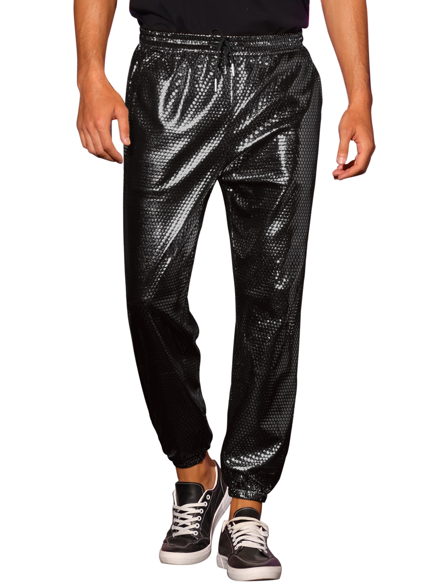 Lars Amadeus Metallic Joggers for Men's Drawstring Waist Party Club ...