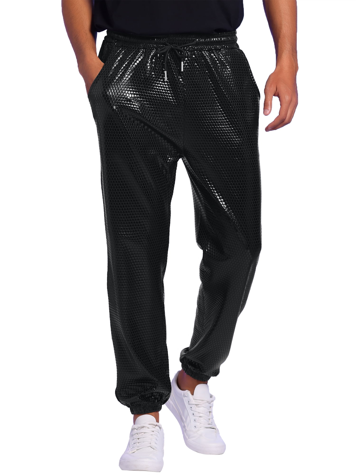 INSPIRE CHIC Metallic Pants for Men's Drawstring Waist Shiny Sequin ...