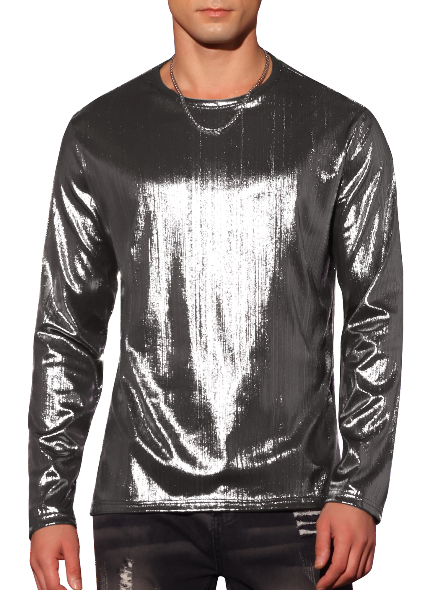 Lars Amadeus Metallic Shirt for Men's Long Sleeves Shiny Tee Tops ...