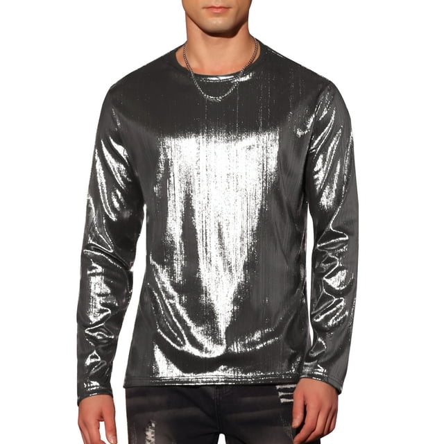 Lars Amadeus Metallic Shirt for Men's Long Sleeves Shiny Tee Tops ...