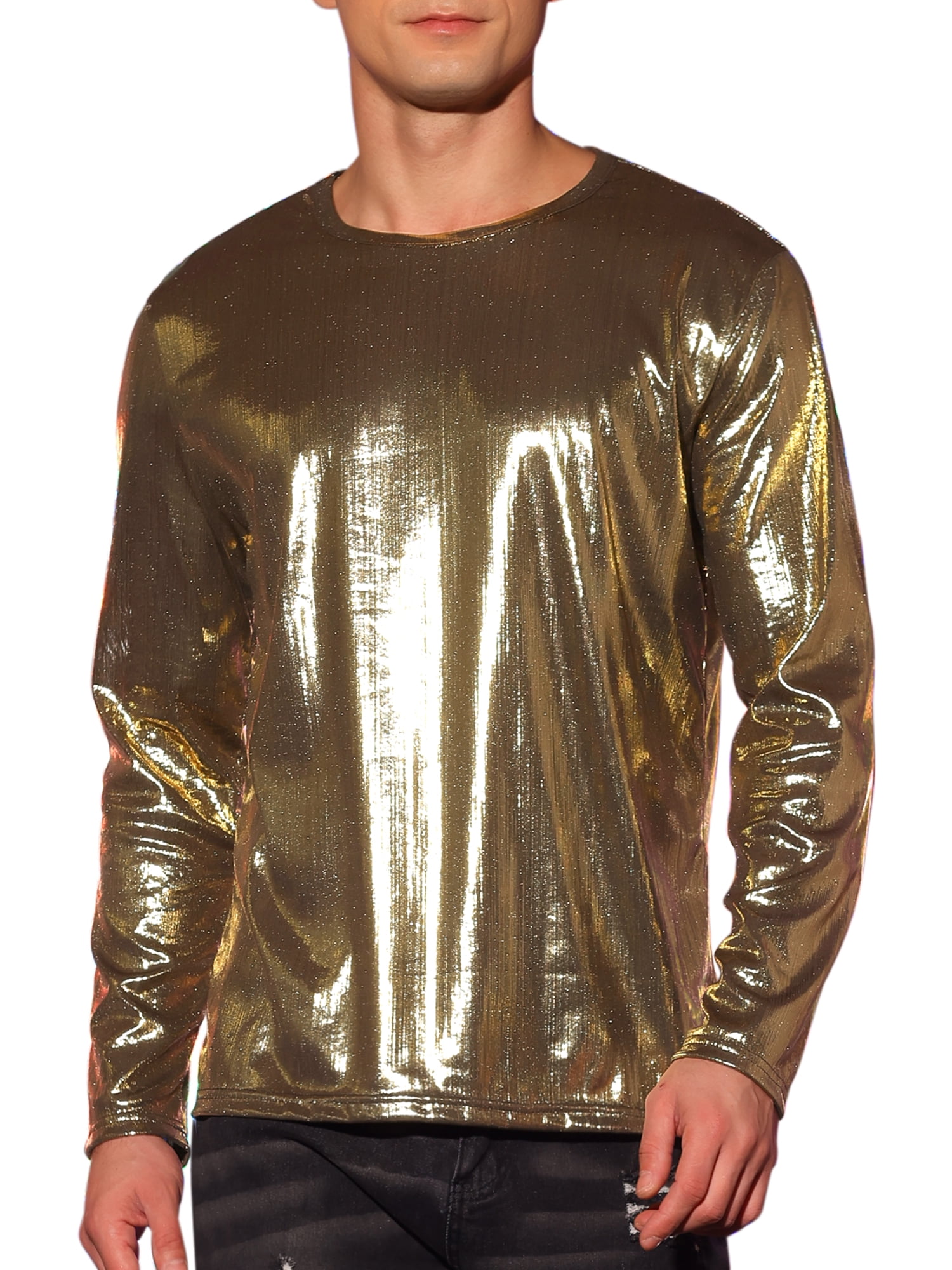 Lars Amadeus Metallic Shirt for Men's Long Sleeves Shiny Tee Tops ...