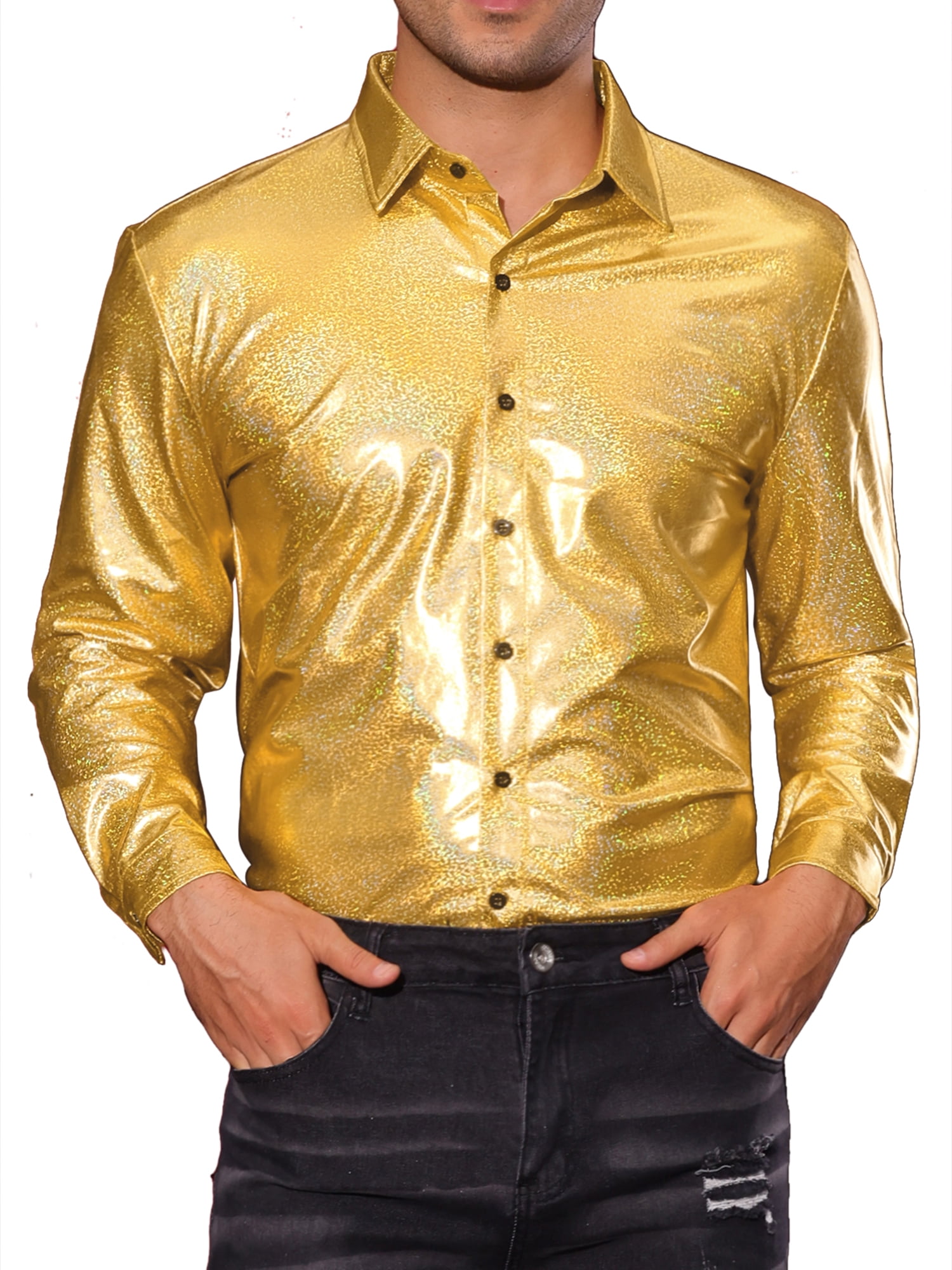 INSPIRE CHIC Metallic Shirts for Men's Shiny Printed Button Down Party ...