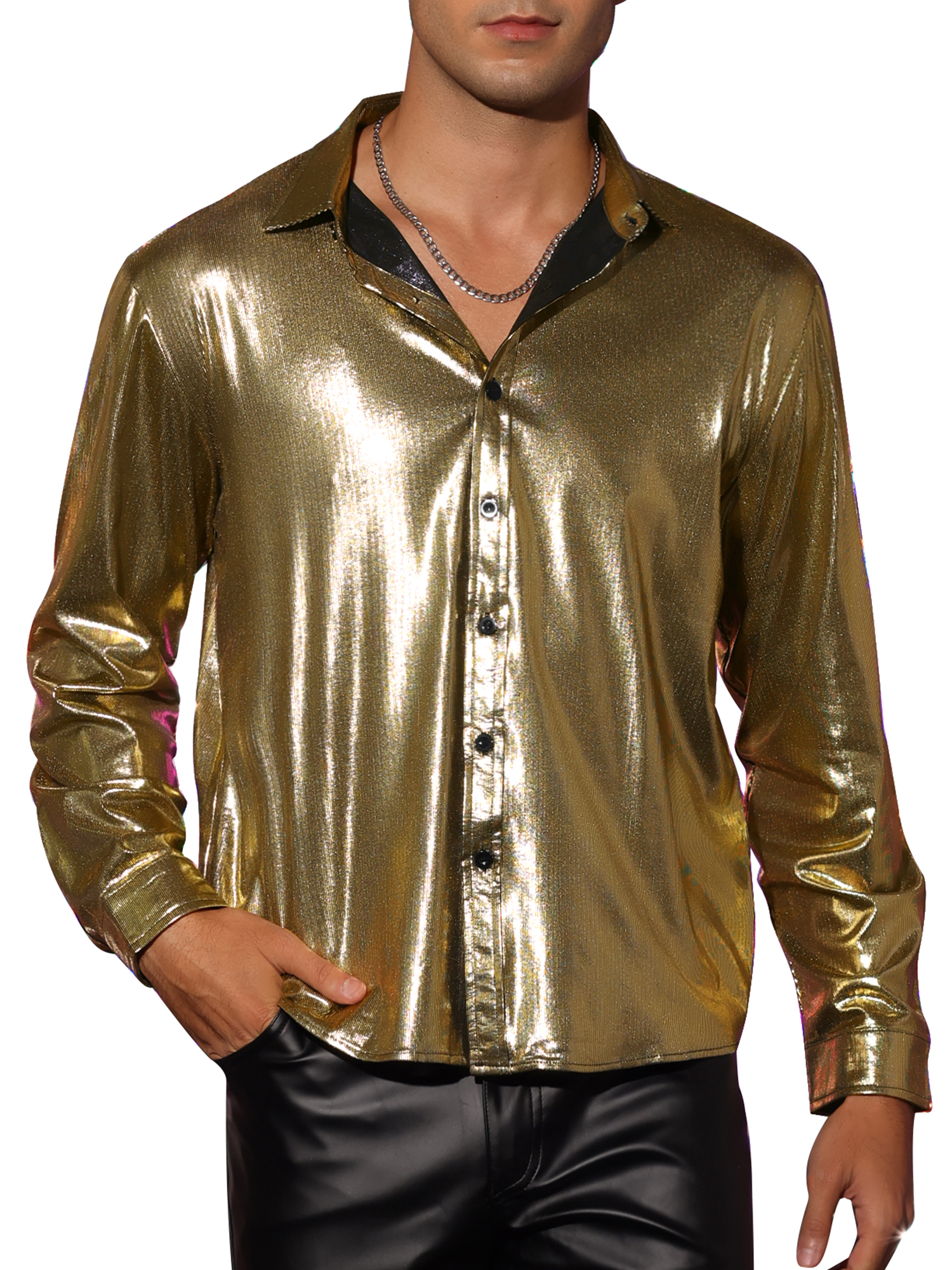 Lars Amadeus Metallic Shirts for Men's Long Sleeves Button Down Club ...