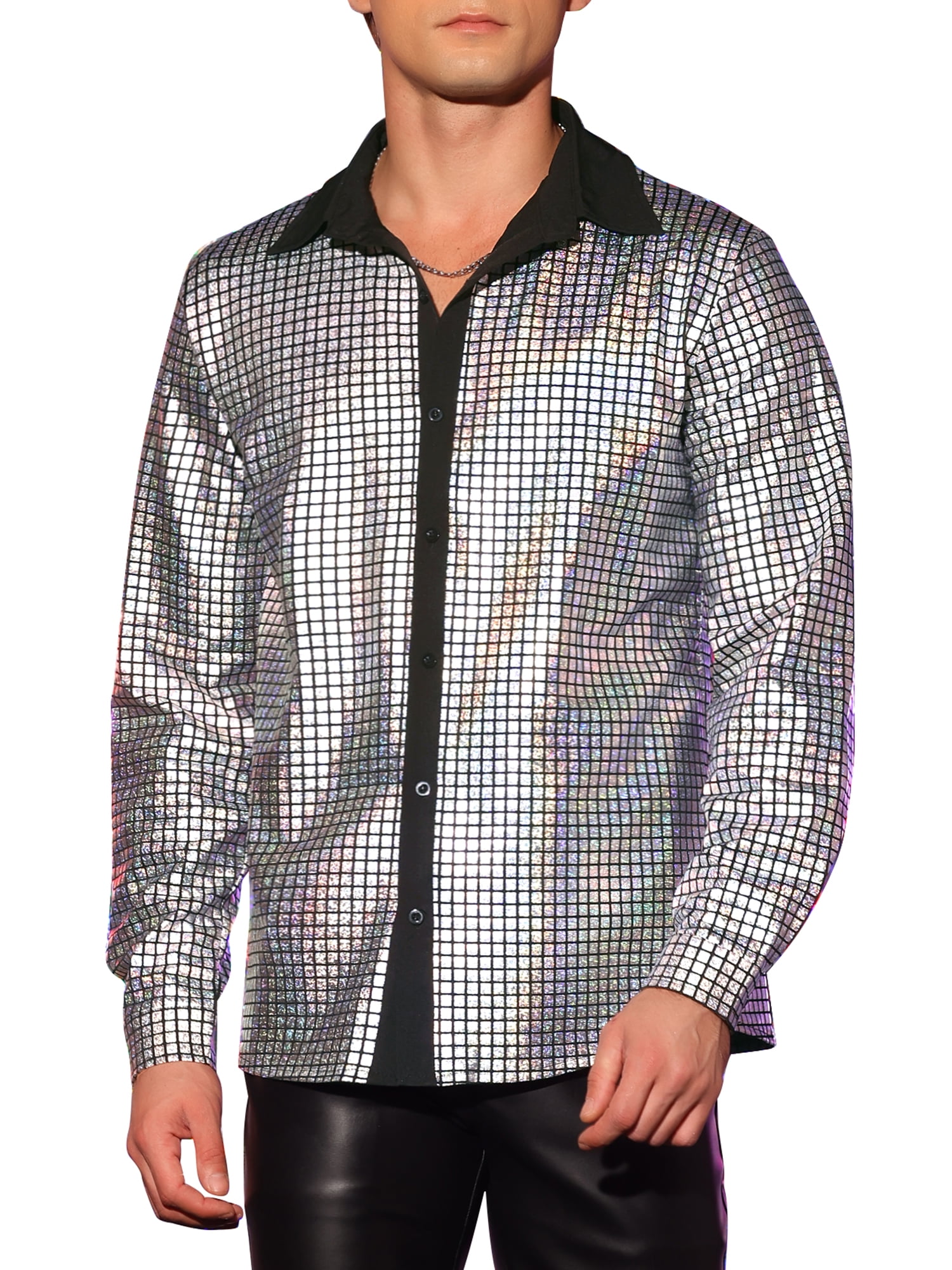 INSPIRE CHIC Metallic Shirts for Men's Long Sleeves Button Down Shiny ...