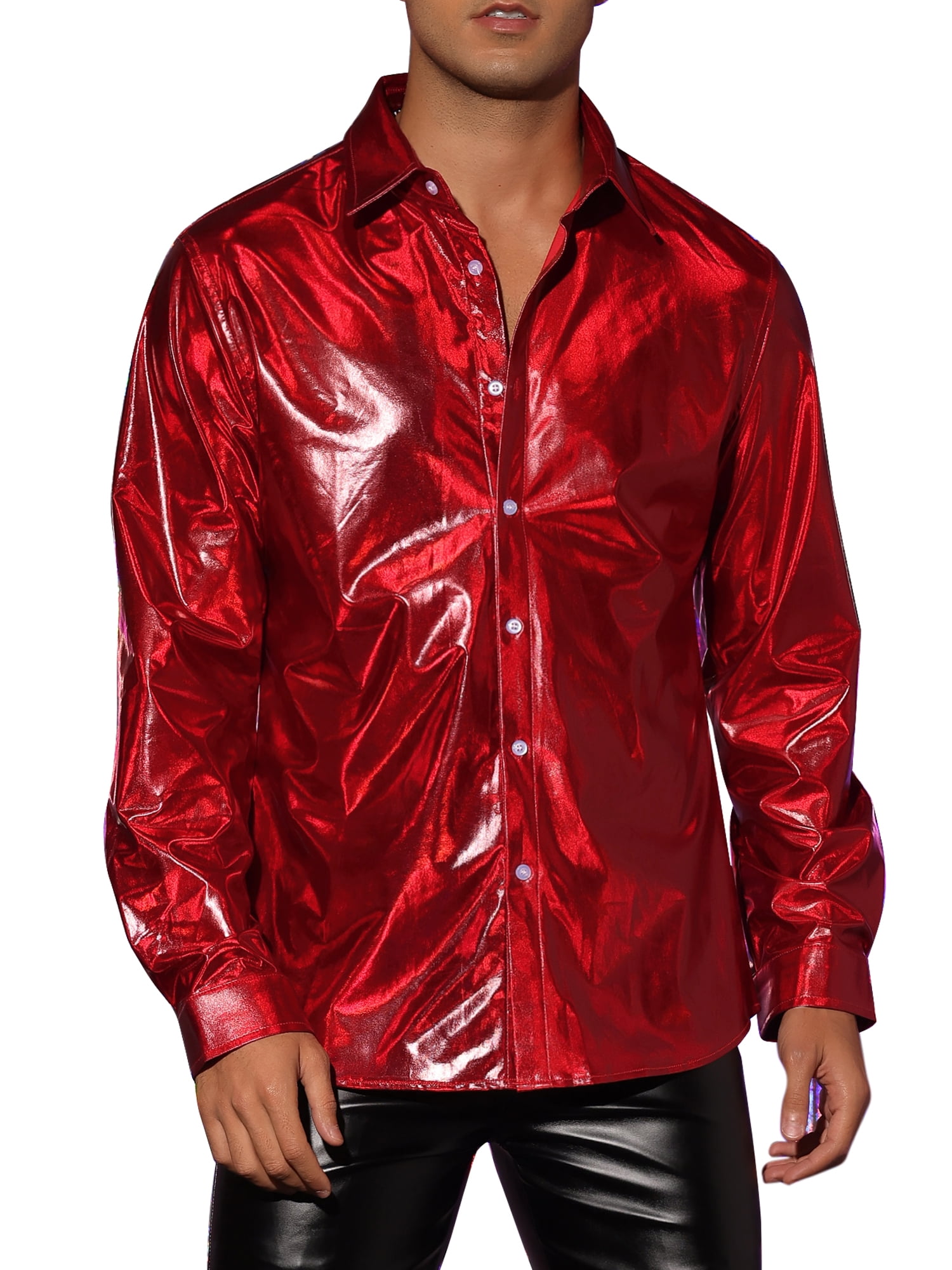 Lars Amadeus Metallic Shirts for Men's Long Sleeves Disco Party ...