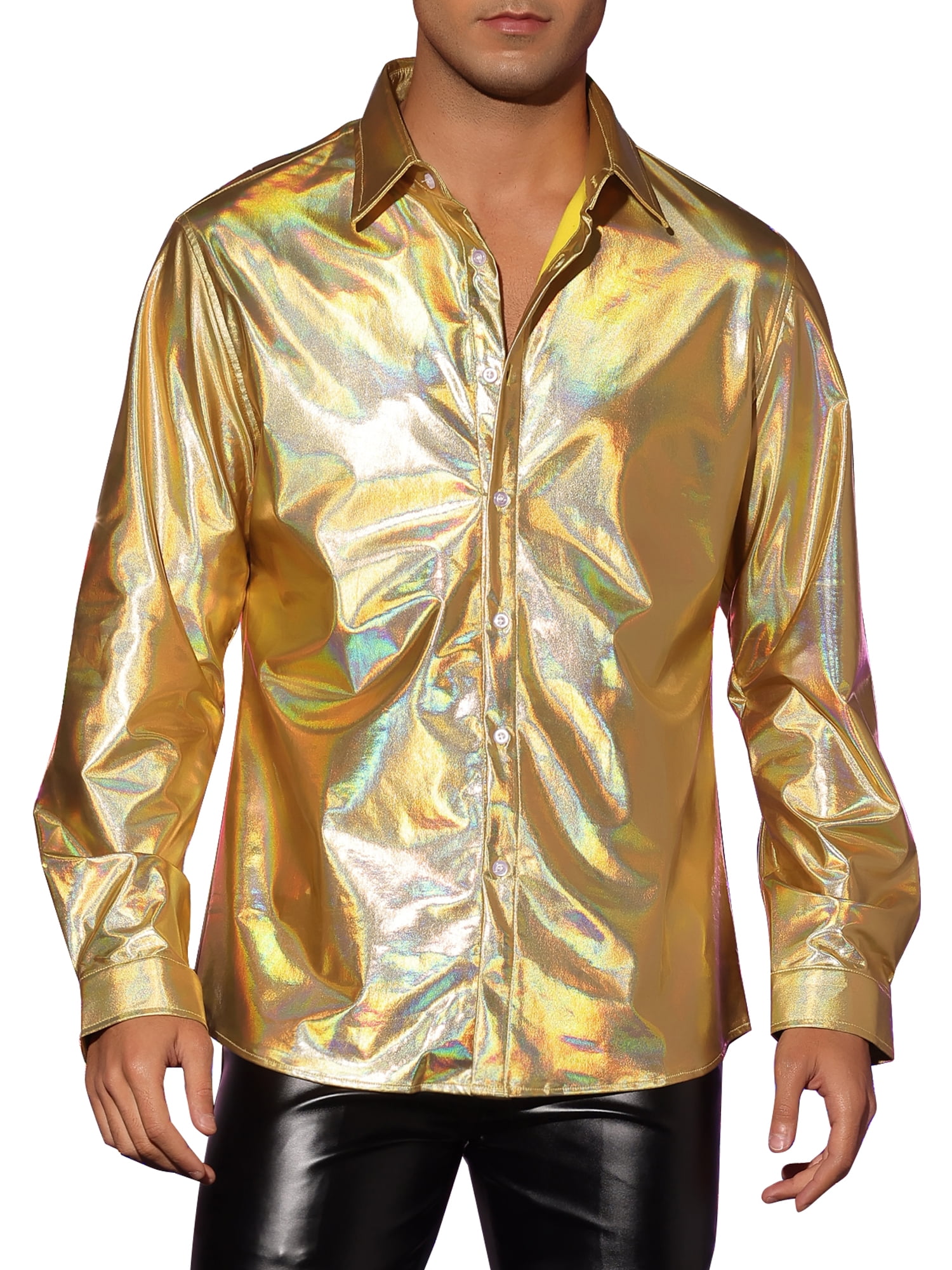 Lars Amadeus Metallic Shirts for Men's Long Sleeves Disco Party ...