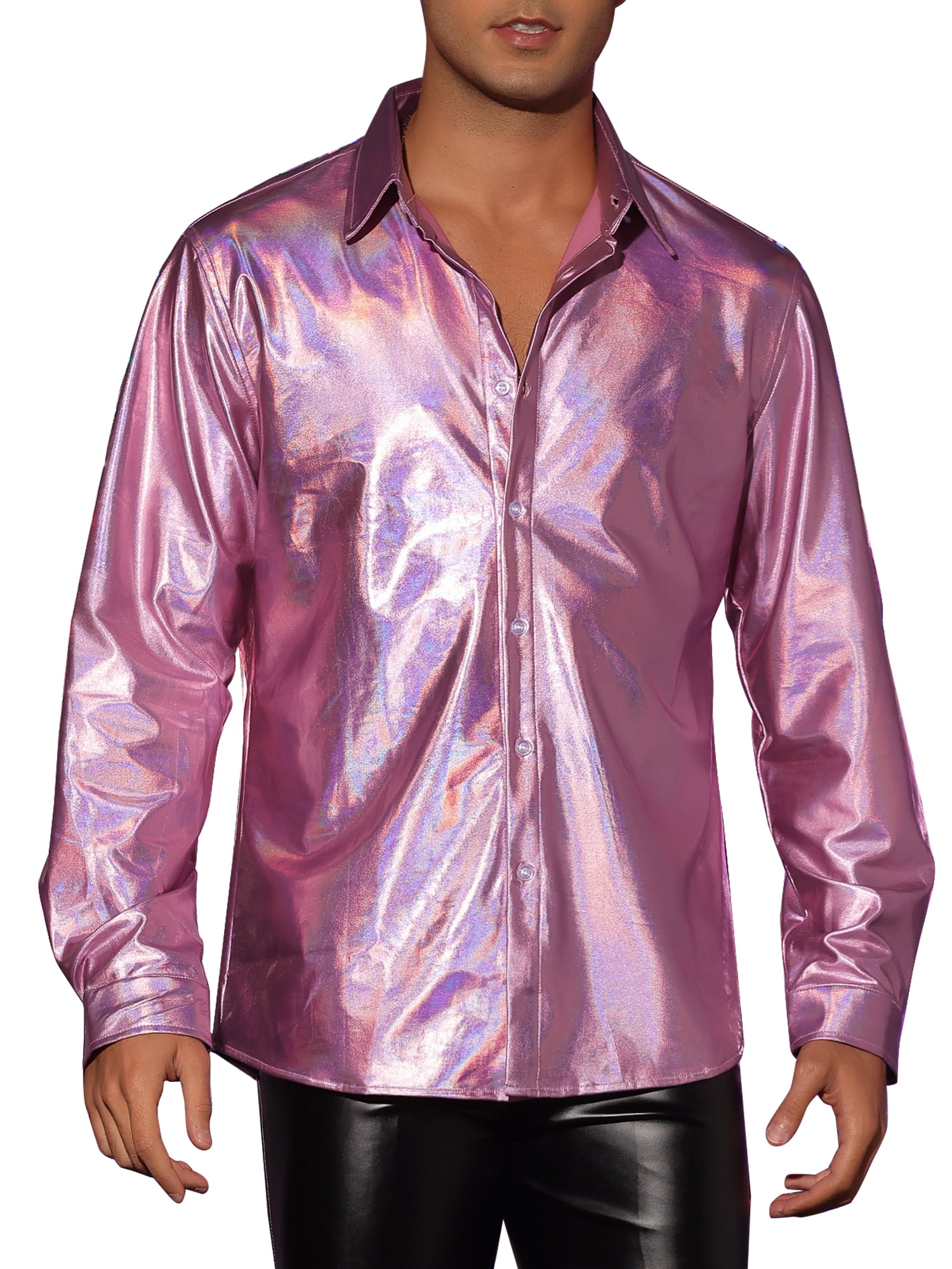 Lars Amadeus Metallic Shirts for Men's Long Sleeves Disco Party ...