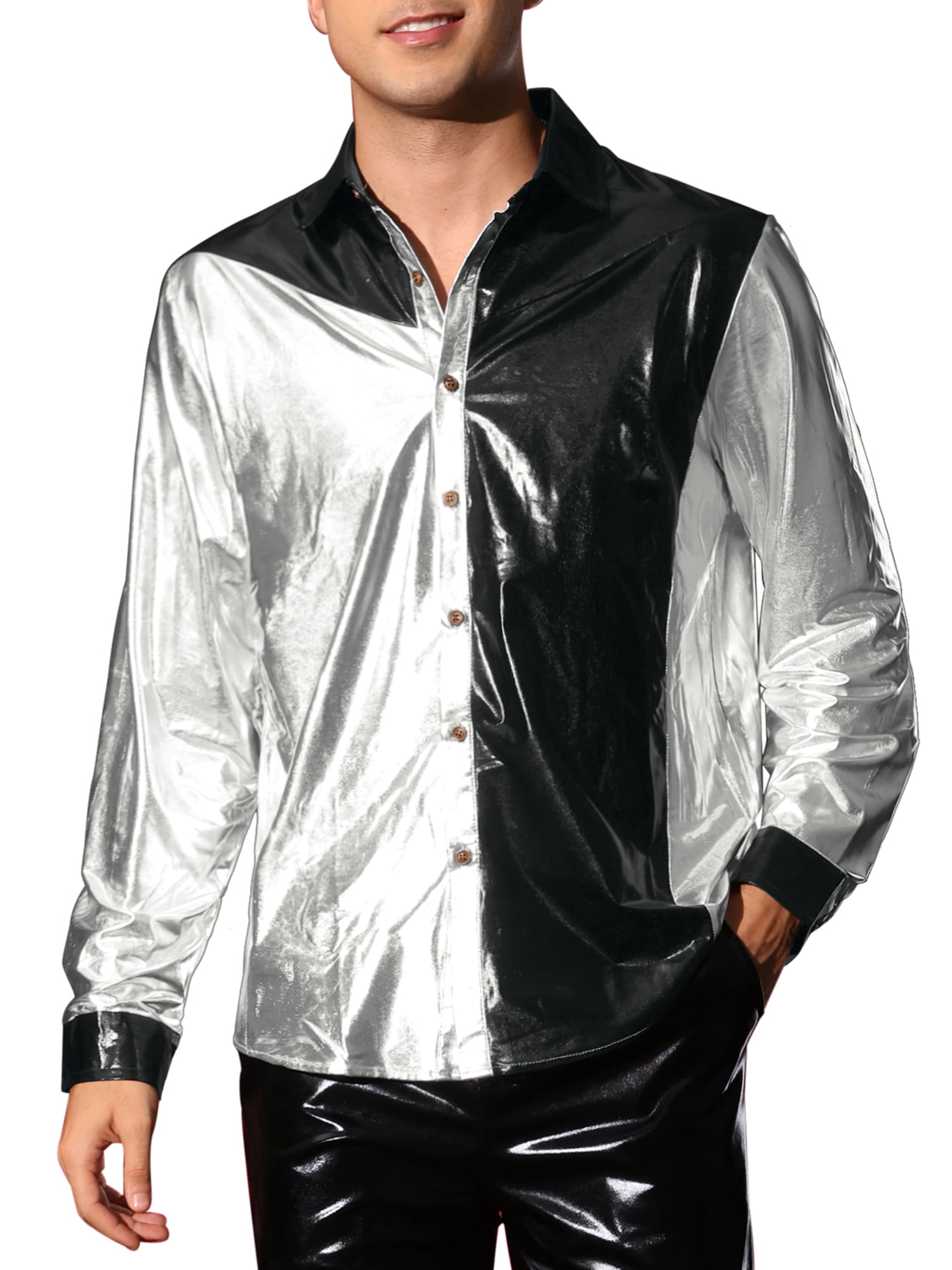 INSPIRE CHIC Metallic Shirts for Men's Long Sleeves Party Disco Color ...