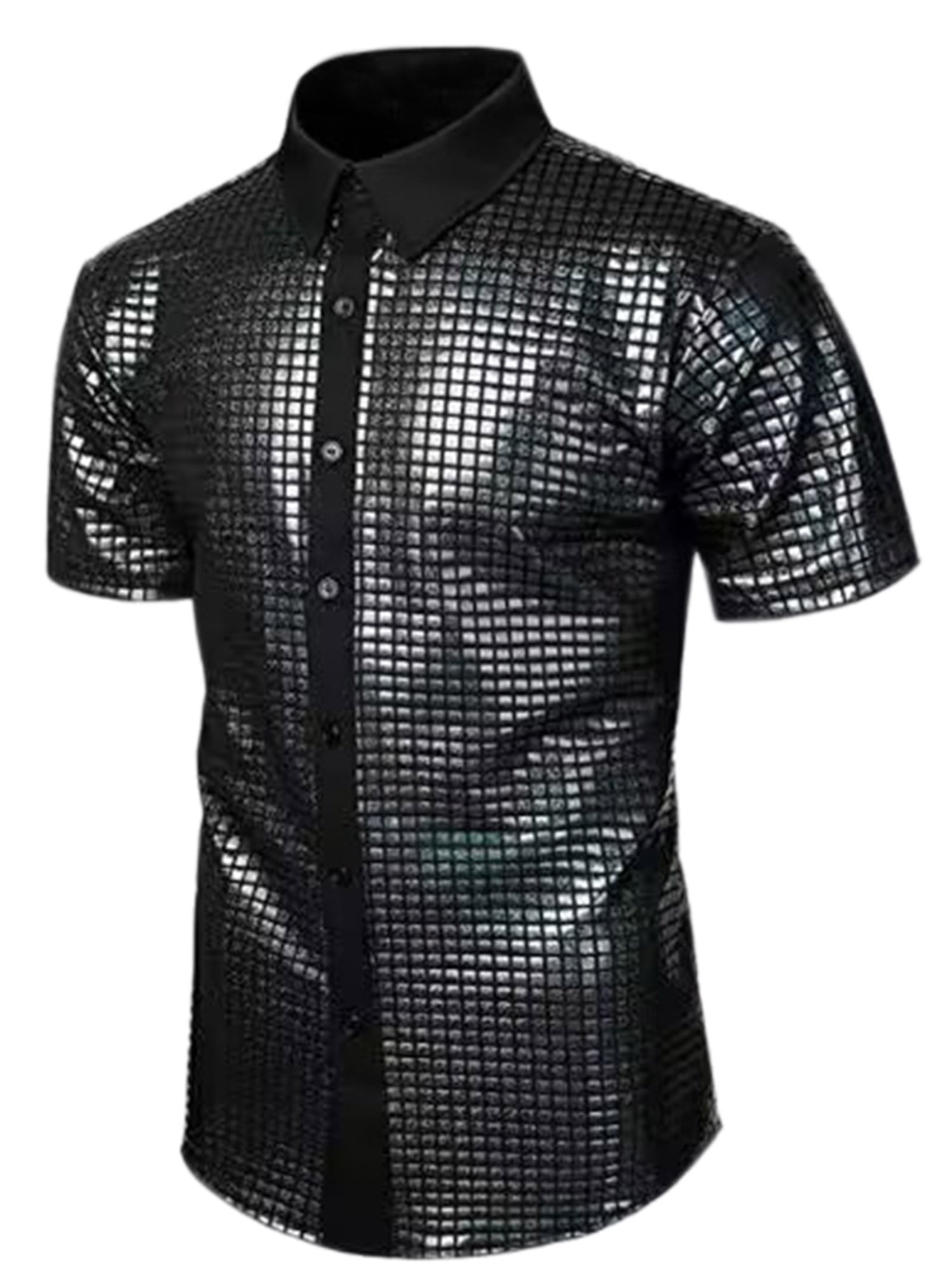 Lars Amadeus Metallic Shirts for Men's Short Sleeves Costume Disco ...