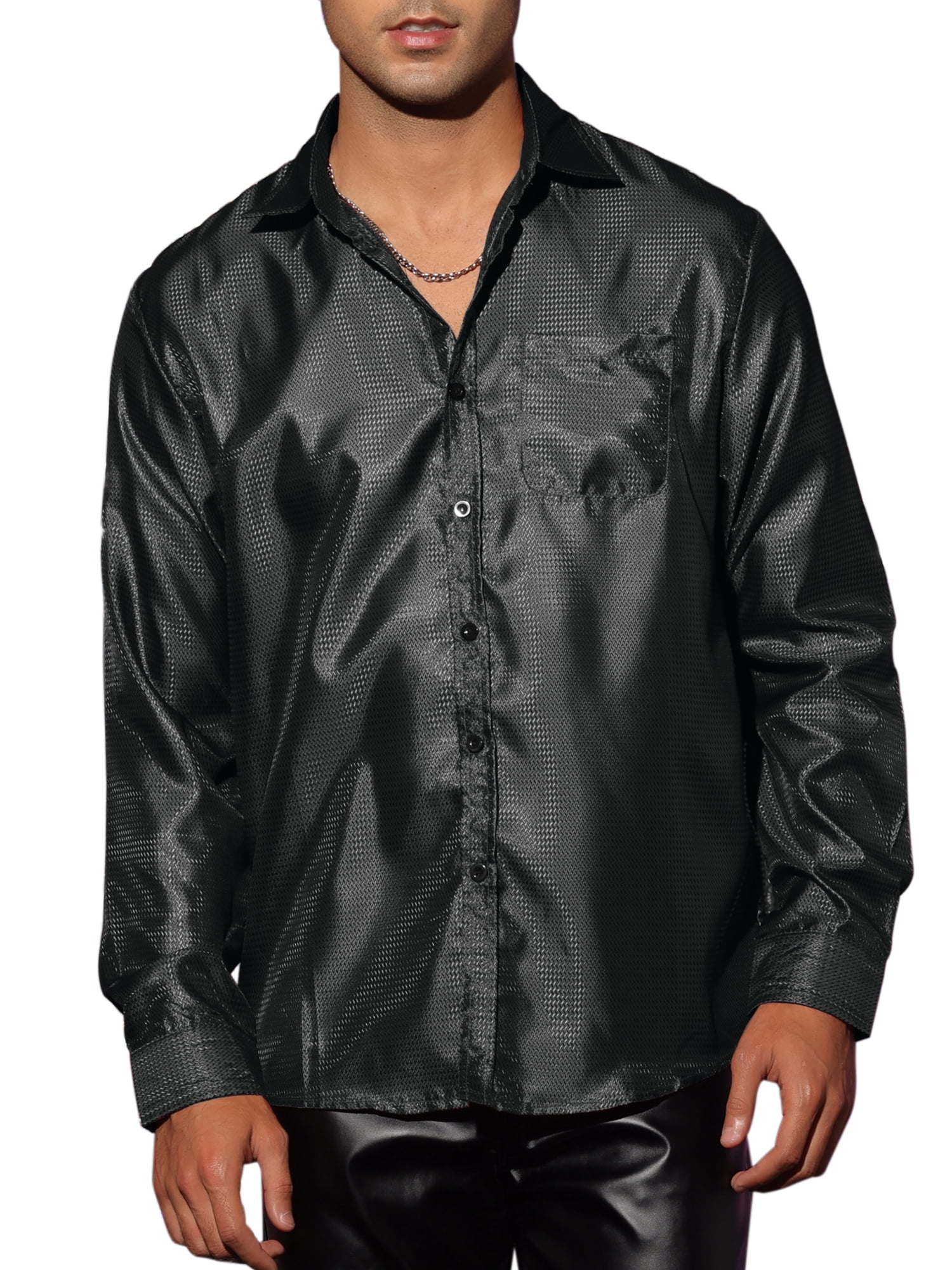 Lars Amadeus Metallic Shirts for Men's Slim Fit Long Sleeves Prom Party ...