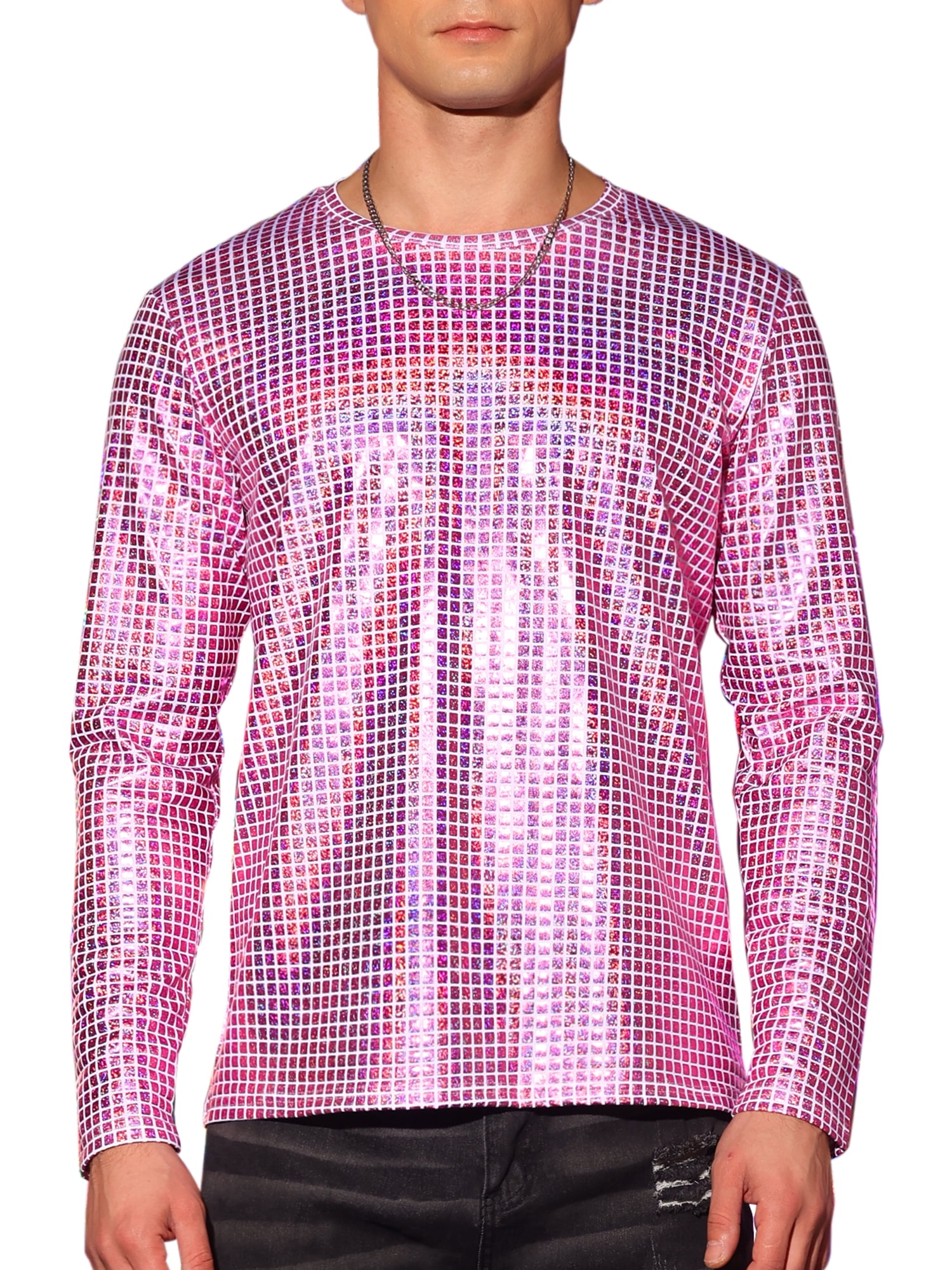 INSPIRE CHIC Metallic T-Shirt for Men's Crew Neck Long Sleeves Party ...