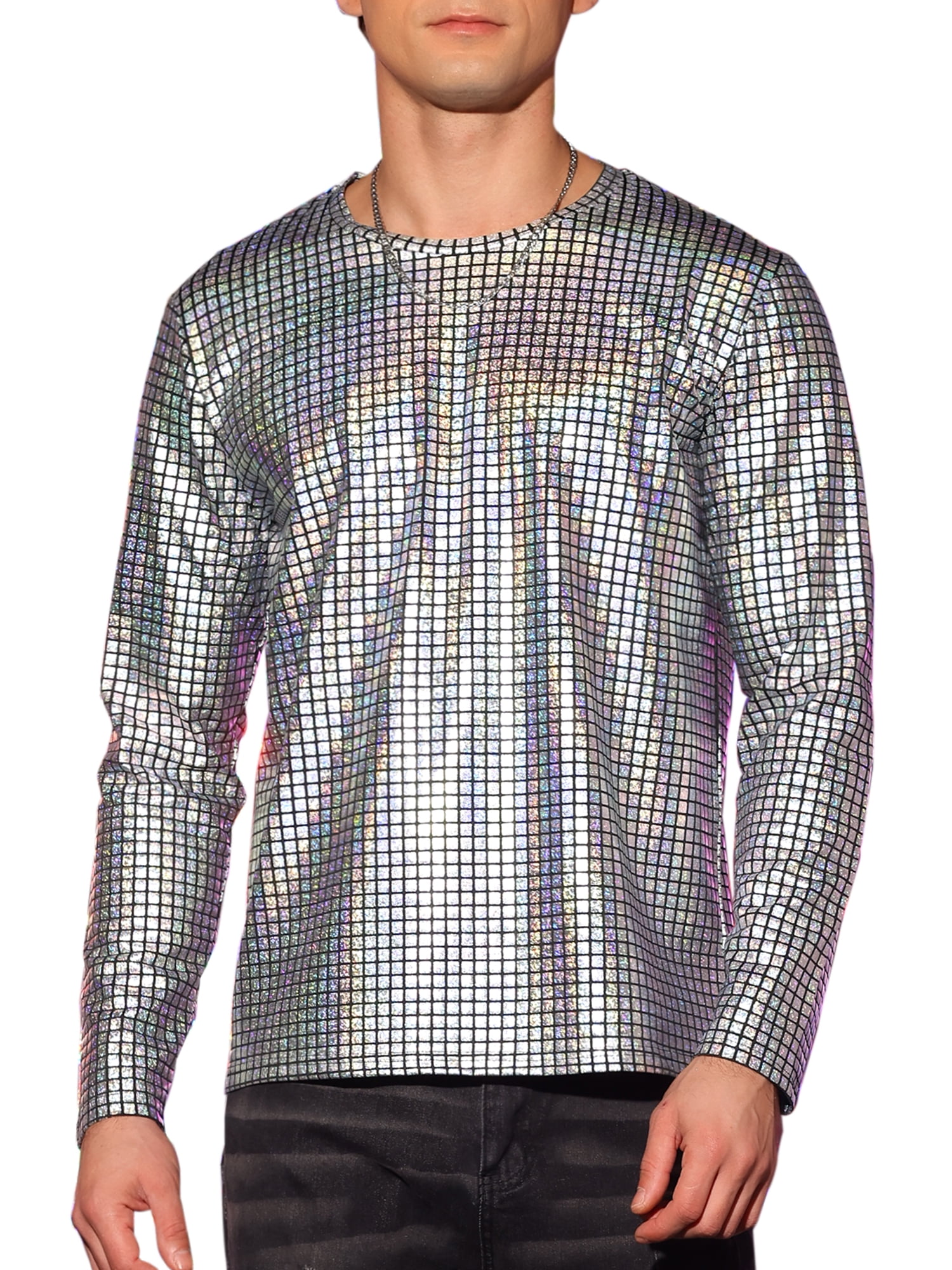 INSPIRE CHIC Metallic T-Shirt for Men's Crew Neck Long Sleeves Party ...