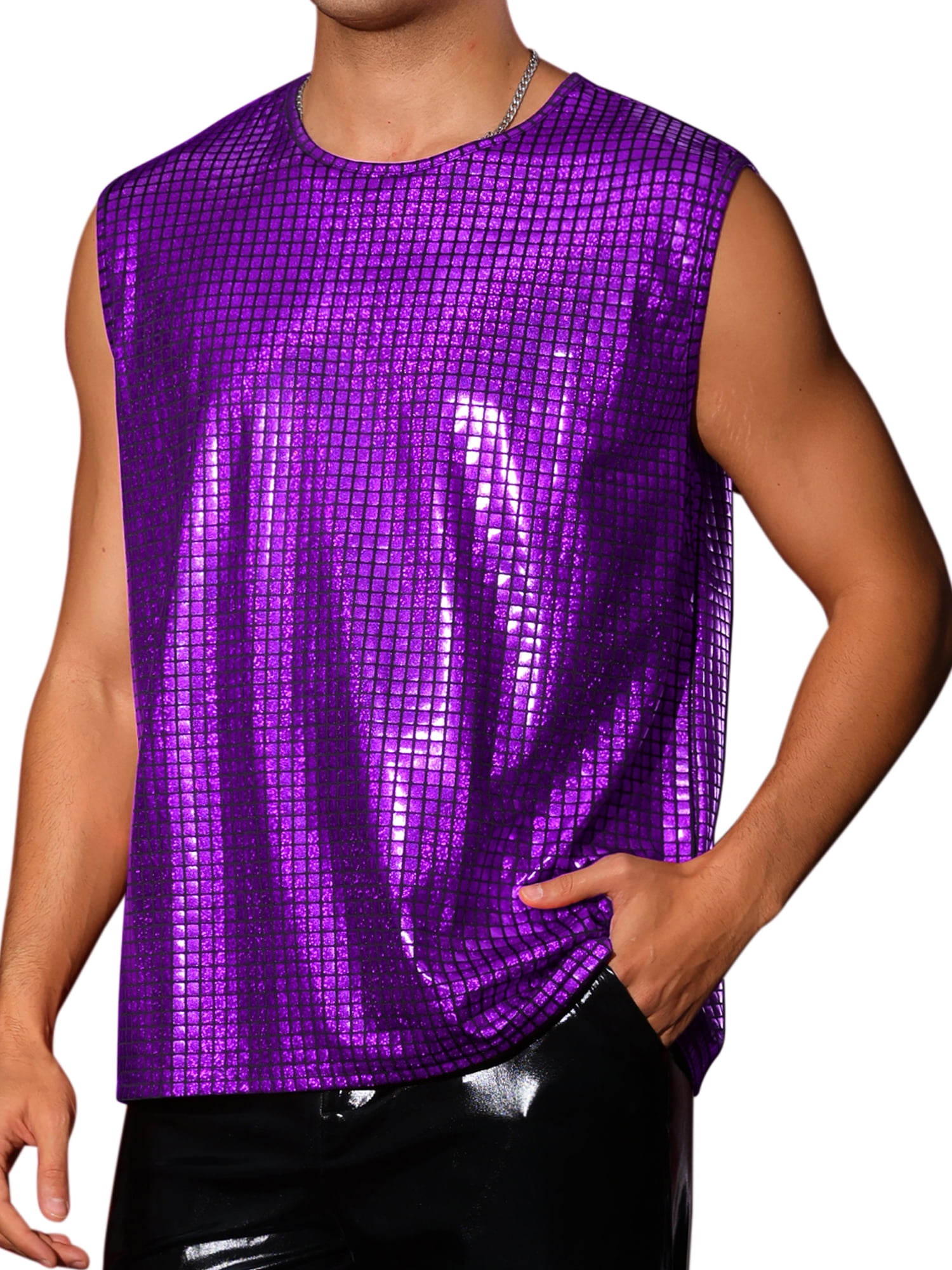 INSPIRE CHIC Metallic Tank Top for Men's Sleeveless Party Club Shining ...