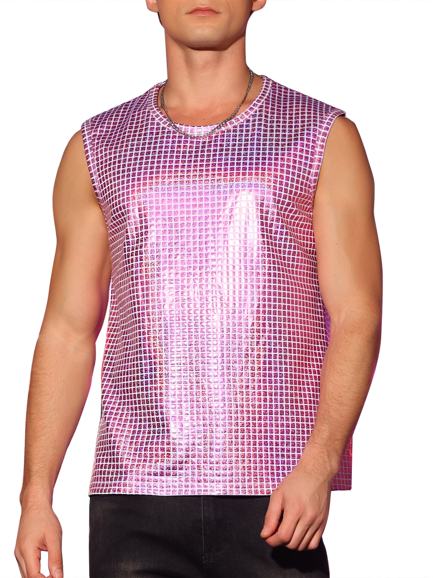 INSPIRE CHIC Metallic Tank Top for Men's Sleeveless Party Club Shining ...