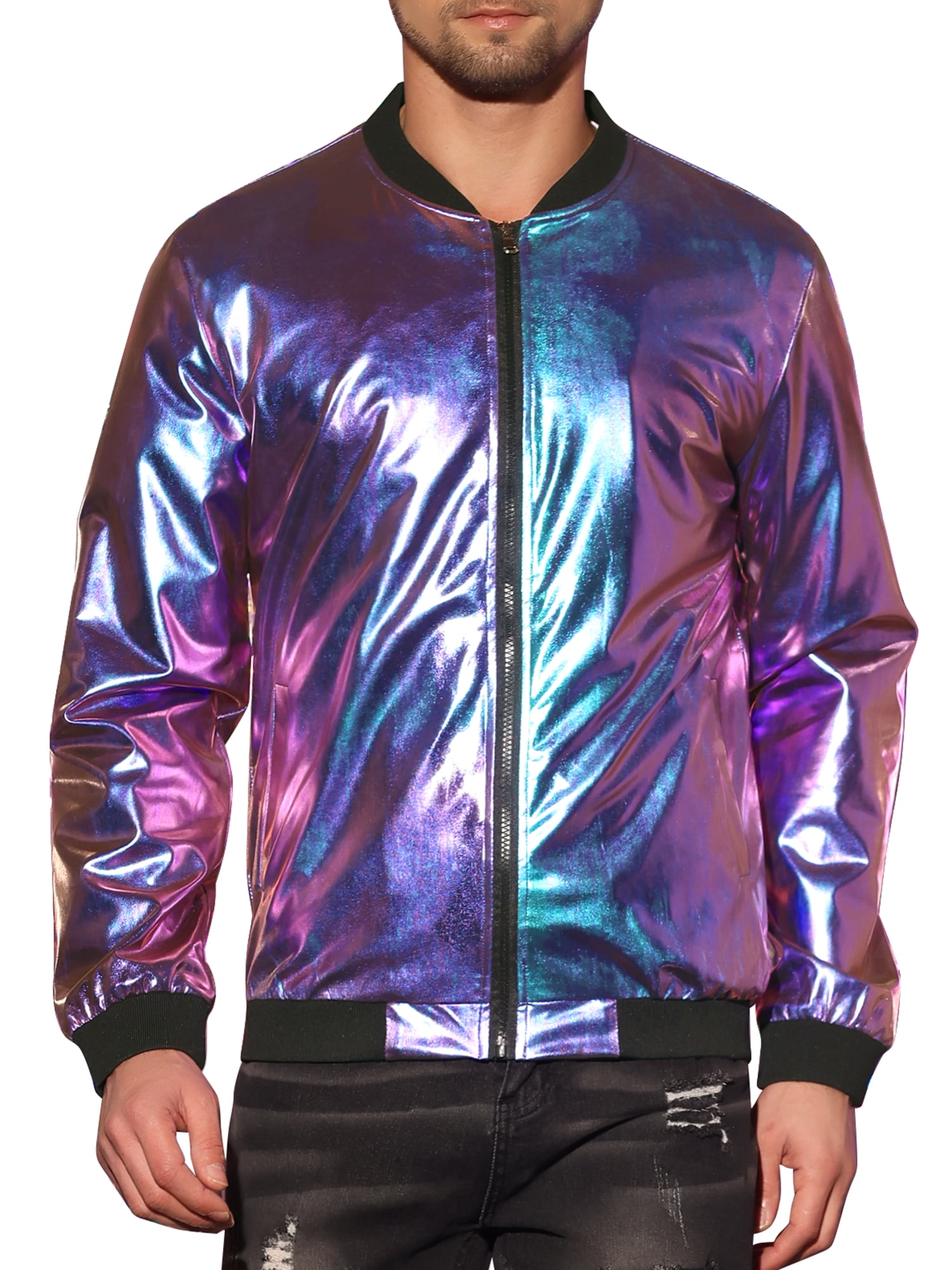 INSPIRE CHIC Metallic Varsity Jacket for Men's Zip Up Long Sleeves ...