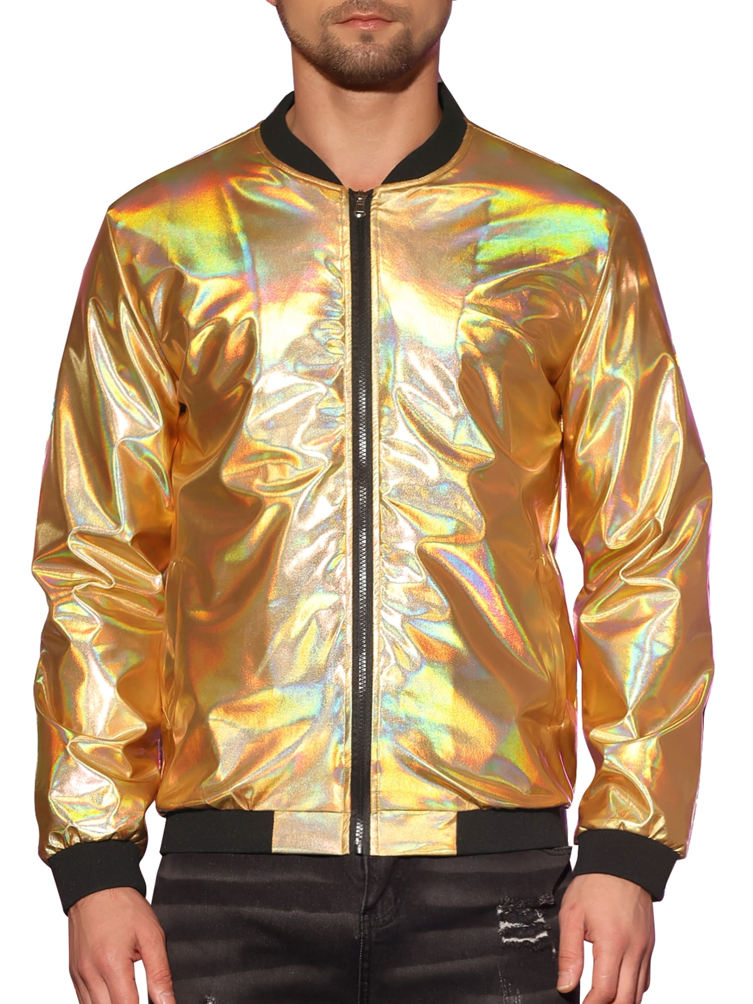 INSPIRE CHIC Metallic Varsity Jacket for Men's Zip Up Long Sleeves ...