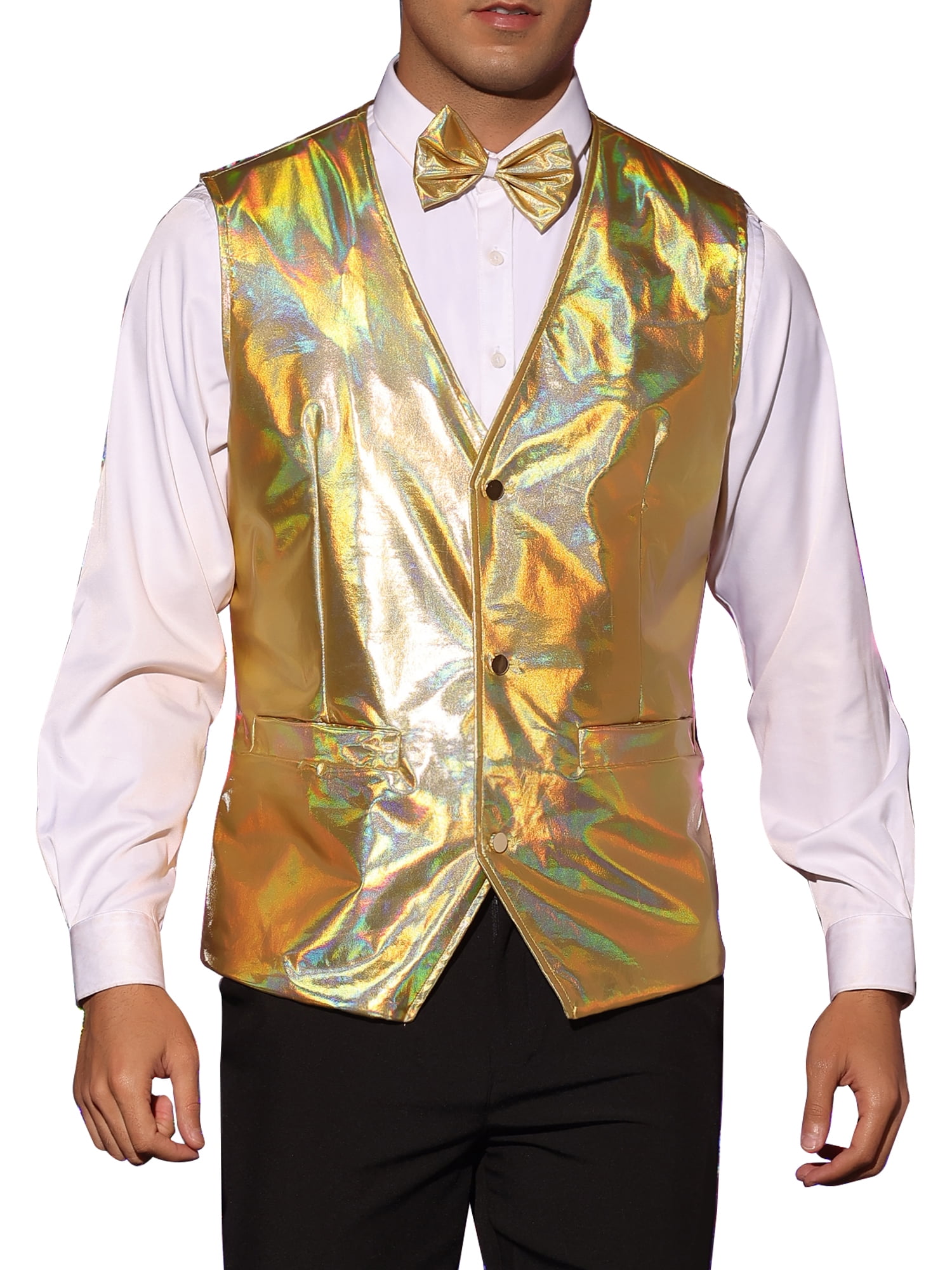 Lars Amadeus Metallic Vest for Men's V-Neck Sleeveless Holographic ...