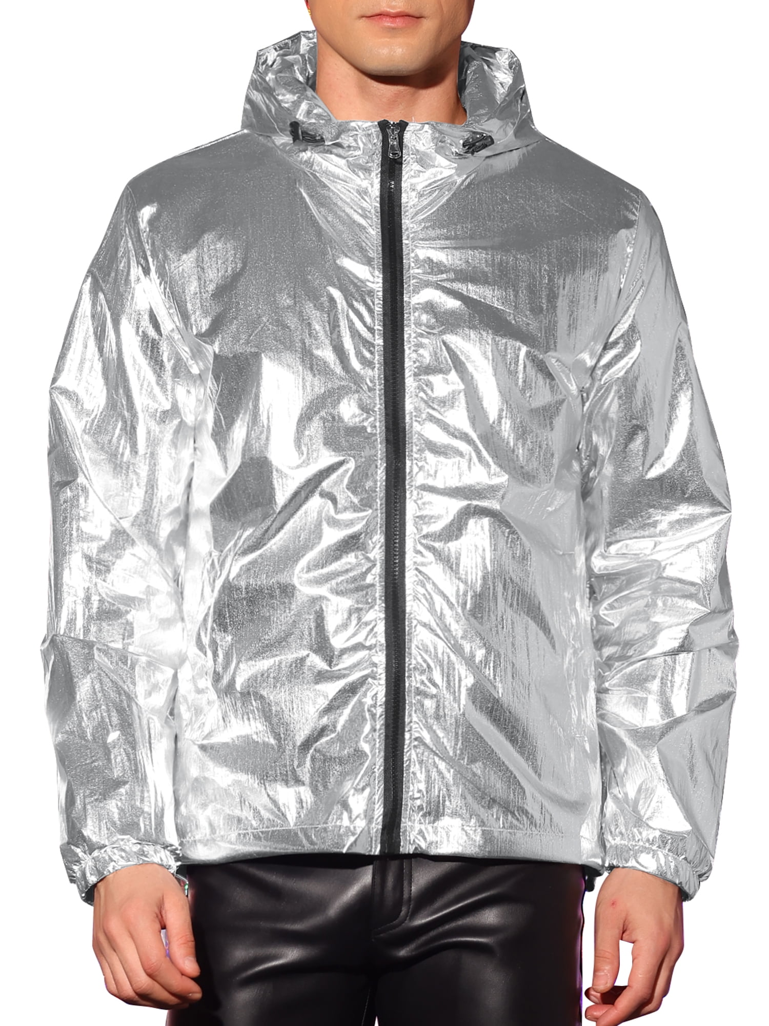 INSPIRE CHIC Metallic Windbreaker for Men's Drawstring Hooded Zipper ...