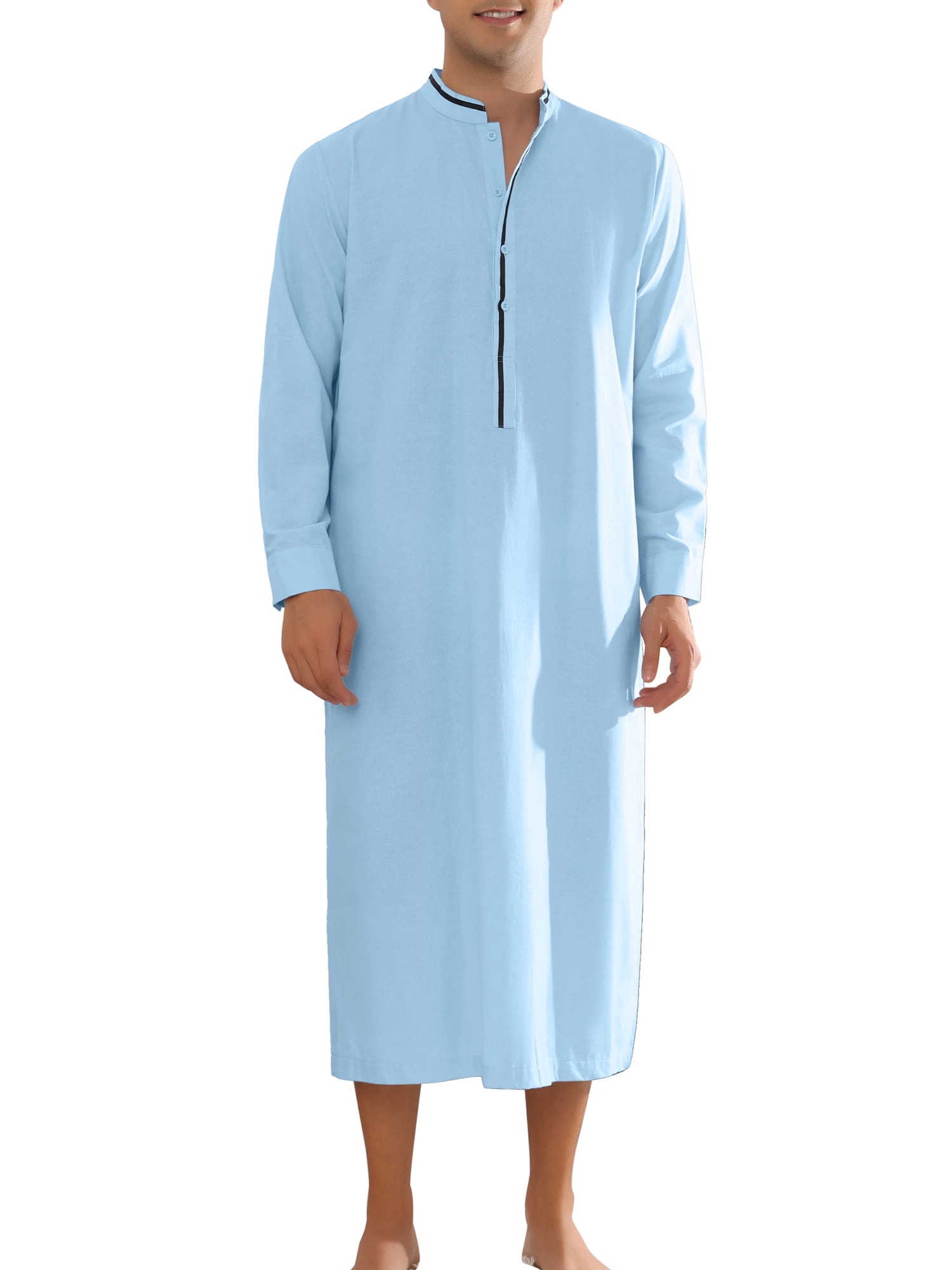 INSPIRE CHIC Nightgown for Men's Contrast Color Stand Collar Long ...