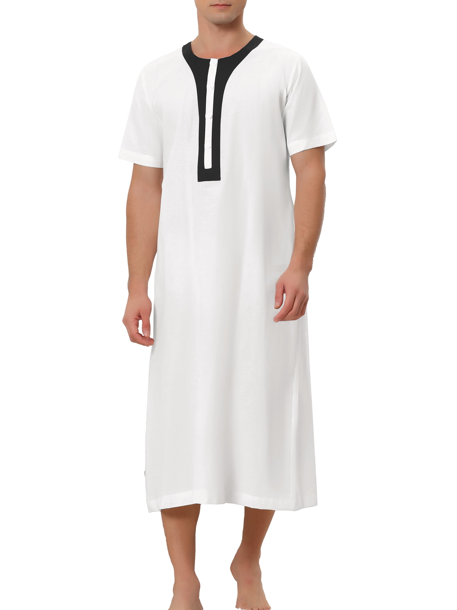 Lars Amadeus Nightgown for Men's Short Sleeves Button Closure Contrast ...