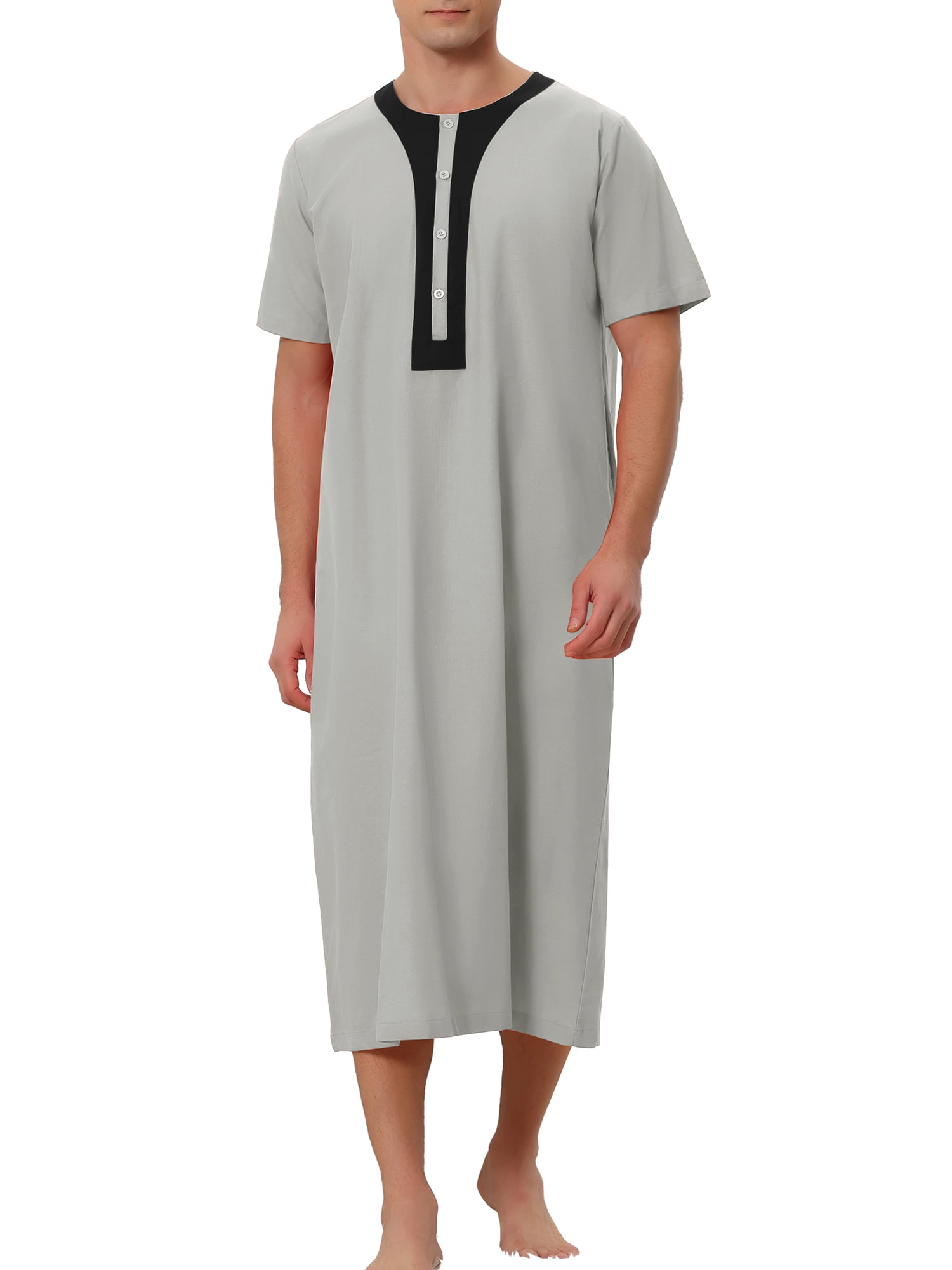 Lars Amadeus Nightgown for Men's Short Sleeves Button Closure Contrast ...