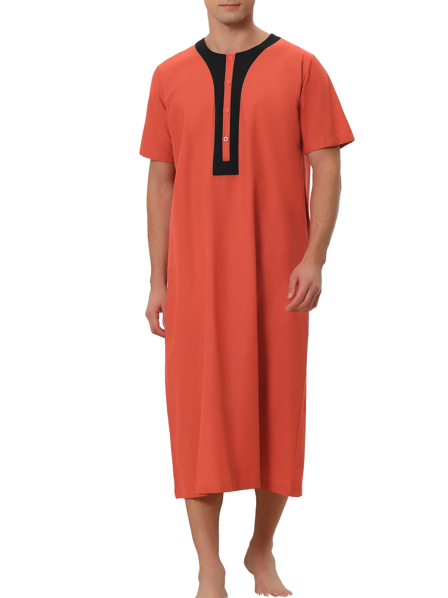 Lars Amadeus Nightgown for Men's Short Sleeves Button Closure Contrast ...