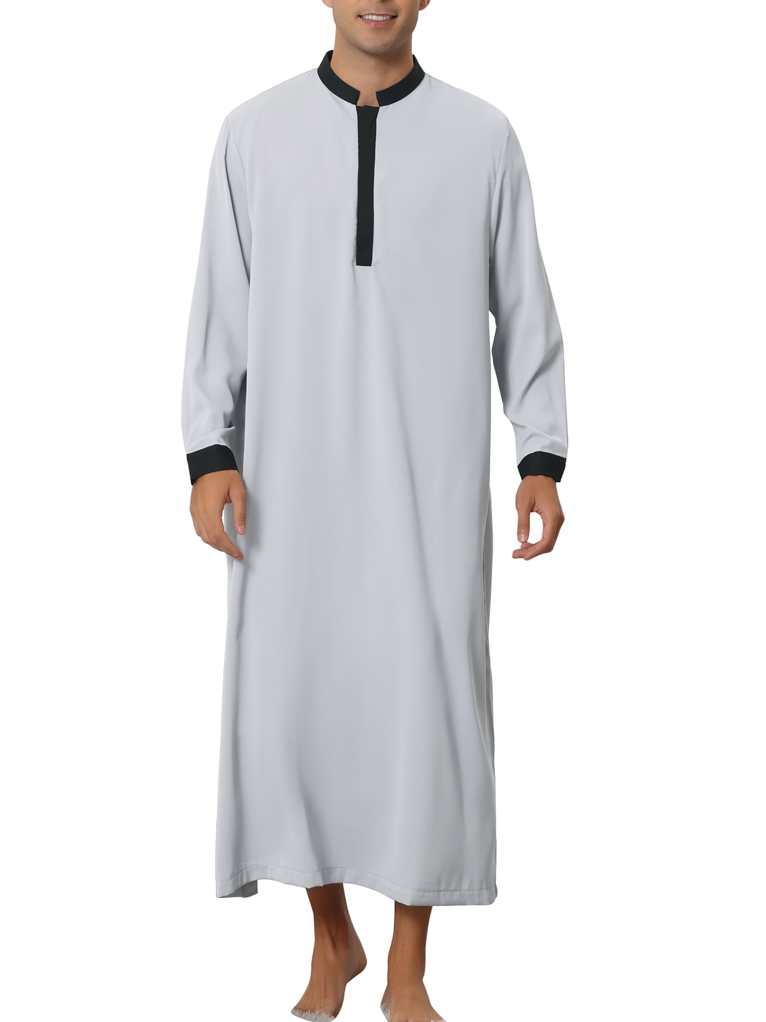 INSPIRE CHIC Men's Nightshirt Contrast Color Banded Collar Long Sleeves ...