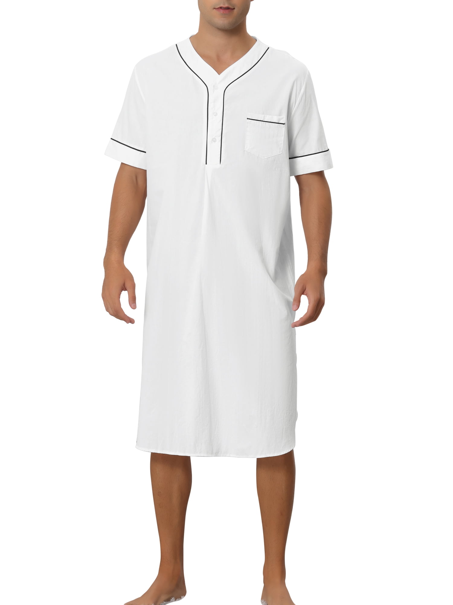 Lars Amadeus Nightshirts for Men's Short Sleeves Henley Neck Comfy ...