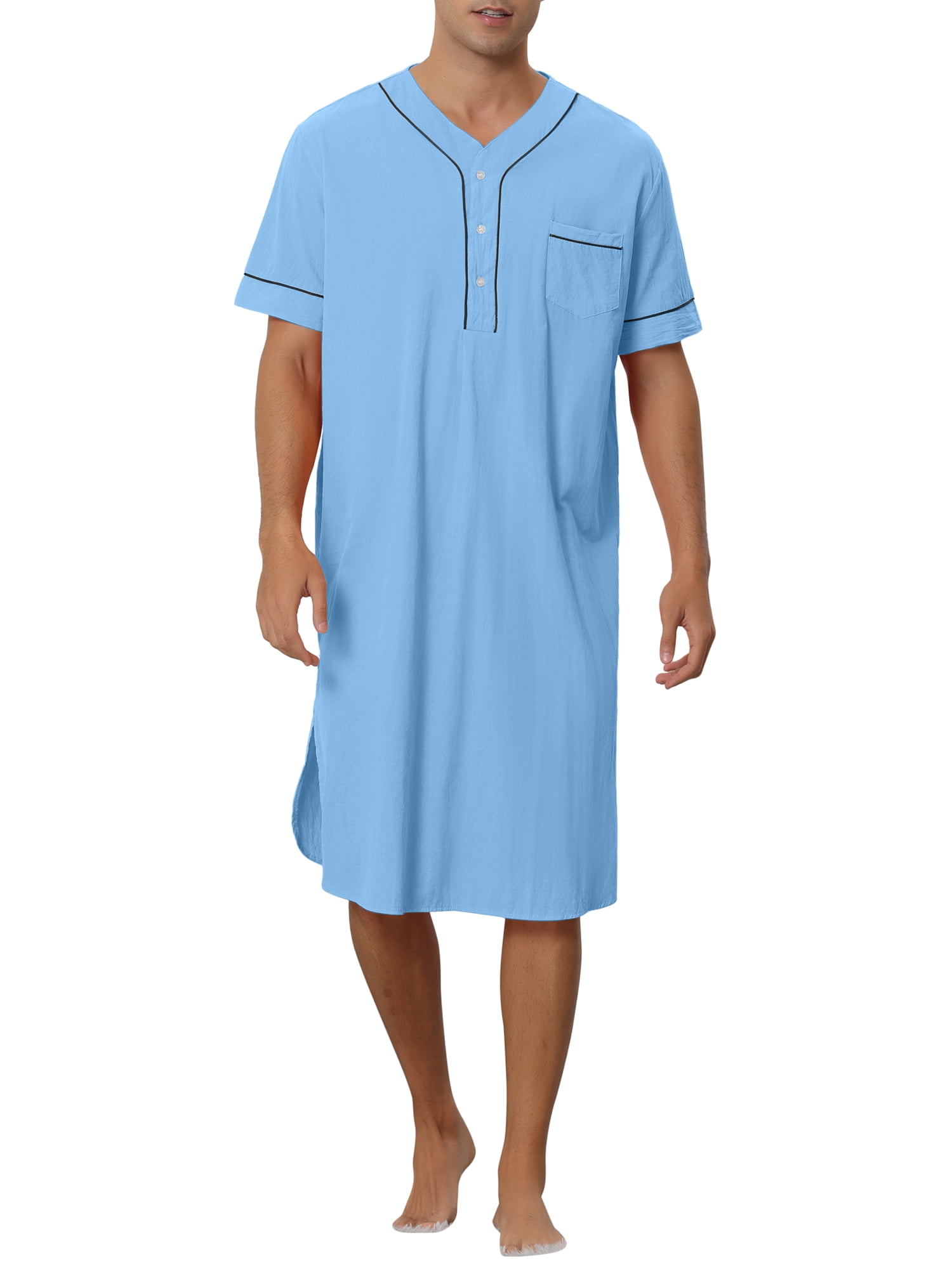 Lars Amadeus Nightshirts for Men's Short Sleeves Henley Neck Comfy ...