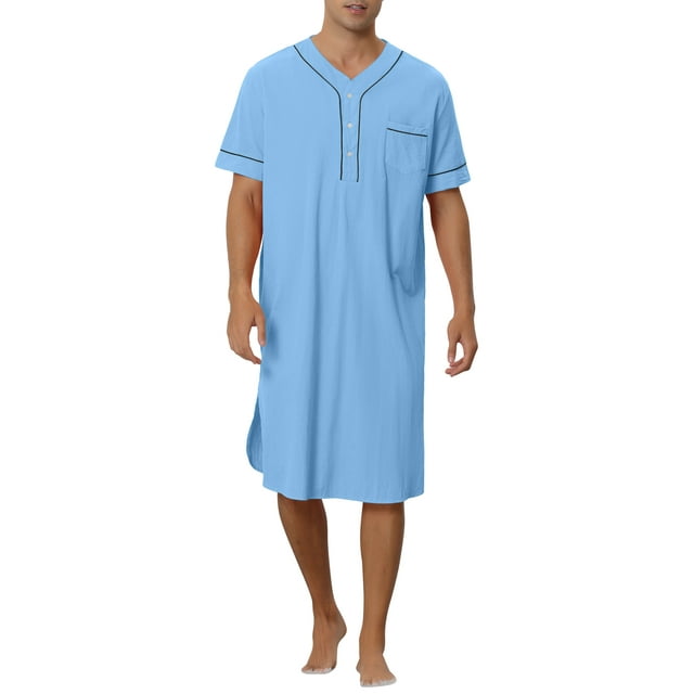 Lars Amadeus Nightshirts for Men's Short Sleeves Henley Neck Comfy ...