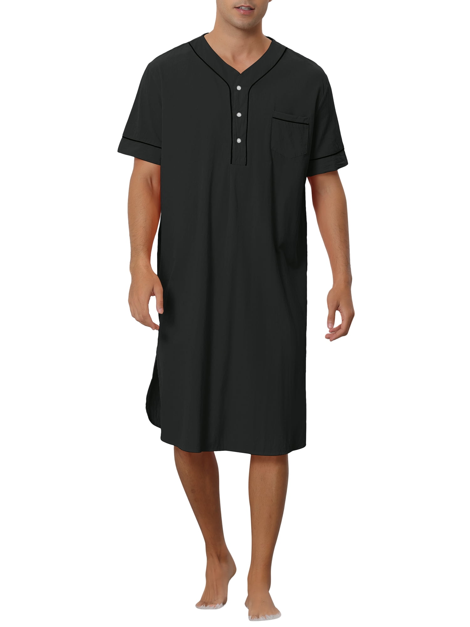 Lars Amadeus Nightshirts for Men's Short Sleeves Henley Neck Comfy ...