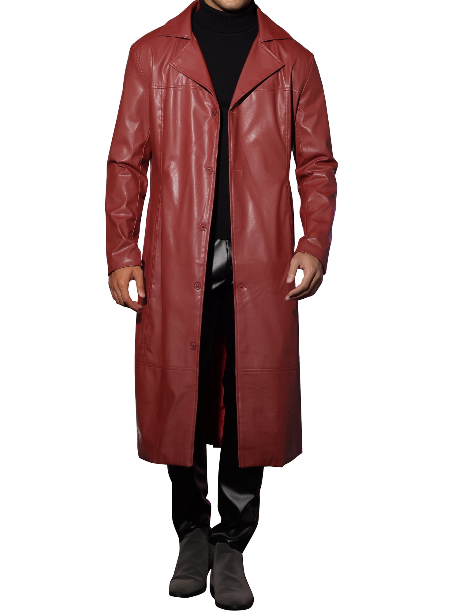 Lars Amadeus PU Faux Leather Long Jacket for Men's Lapel Gothic Trench ...