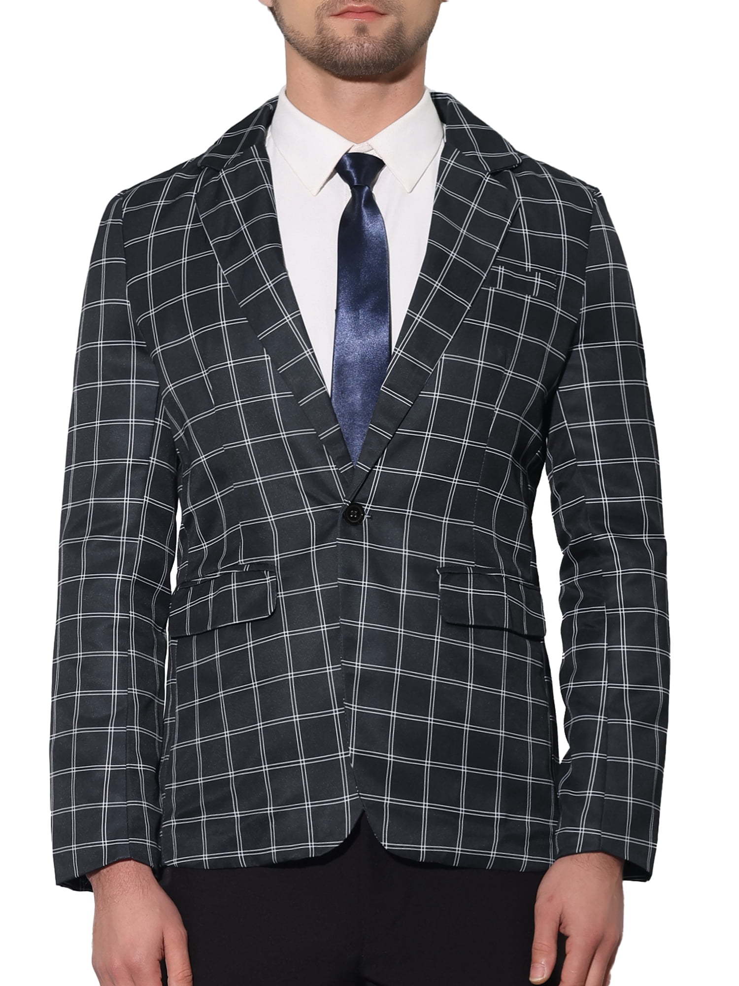 INSPIRE CHIC Men's Blazer Notch Lapel Contrasting Color Checked Pattern ...