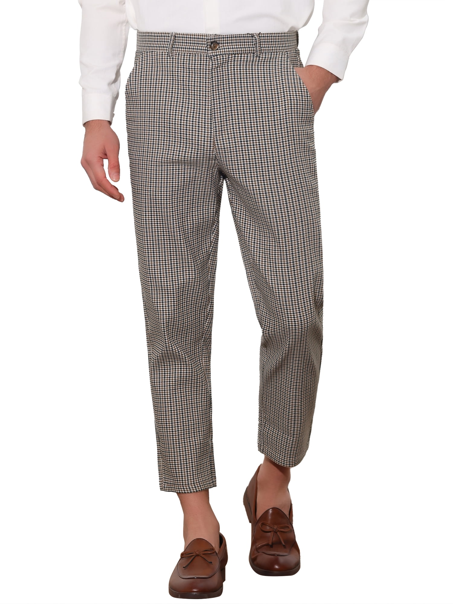 INSPIRE CHIC Plaid Cropped Pants for Men's Flat Front Ankle Length ...