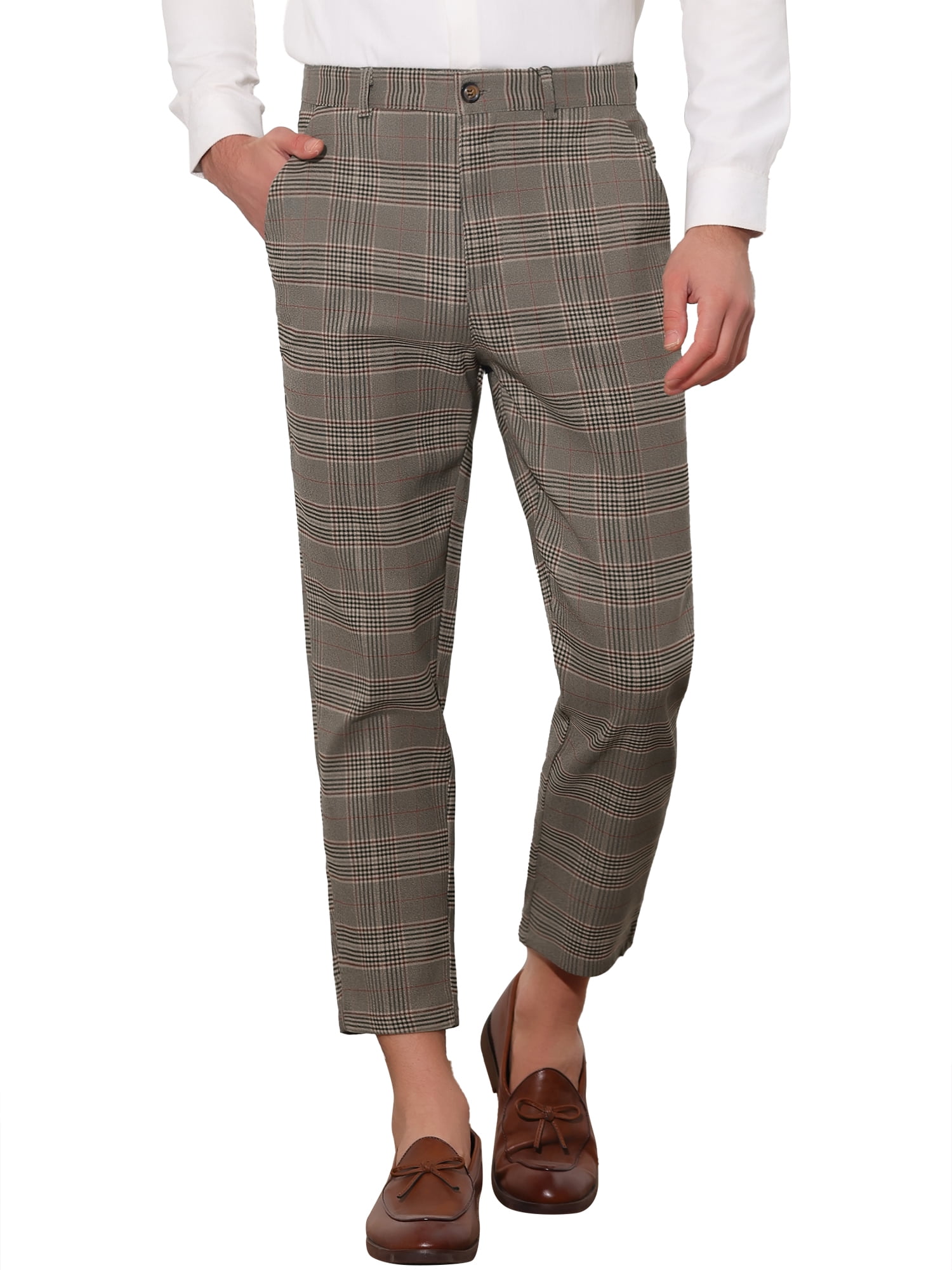 Lars Amadeus Plaid Cropped Pants for Men's Flat Front Ankle Length ...