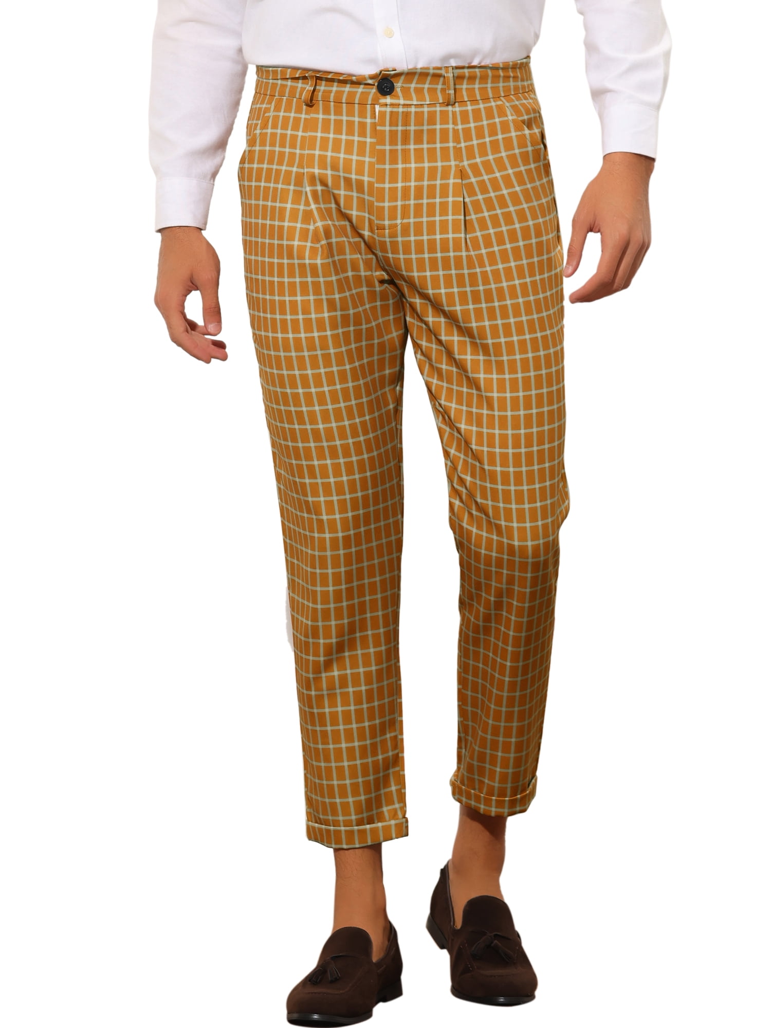 Lars Amadeus Plaid Cropped Pants for Men's Slim Fit Business Checked ...