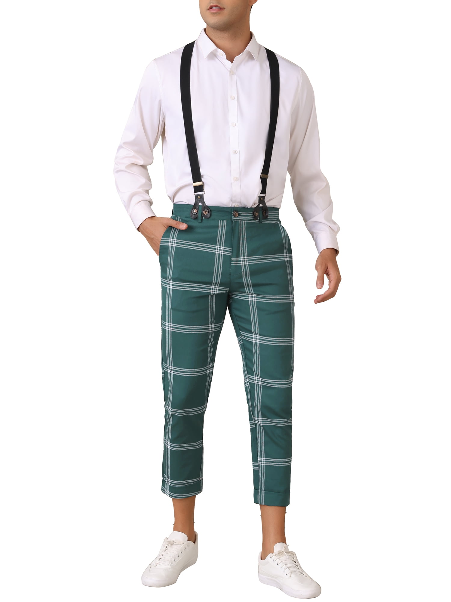 INSPIRE CHIC Plaid Cropped Pants for Men's Tapered Leg Formal Checked ...