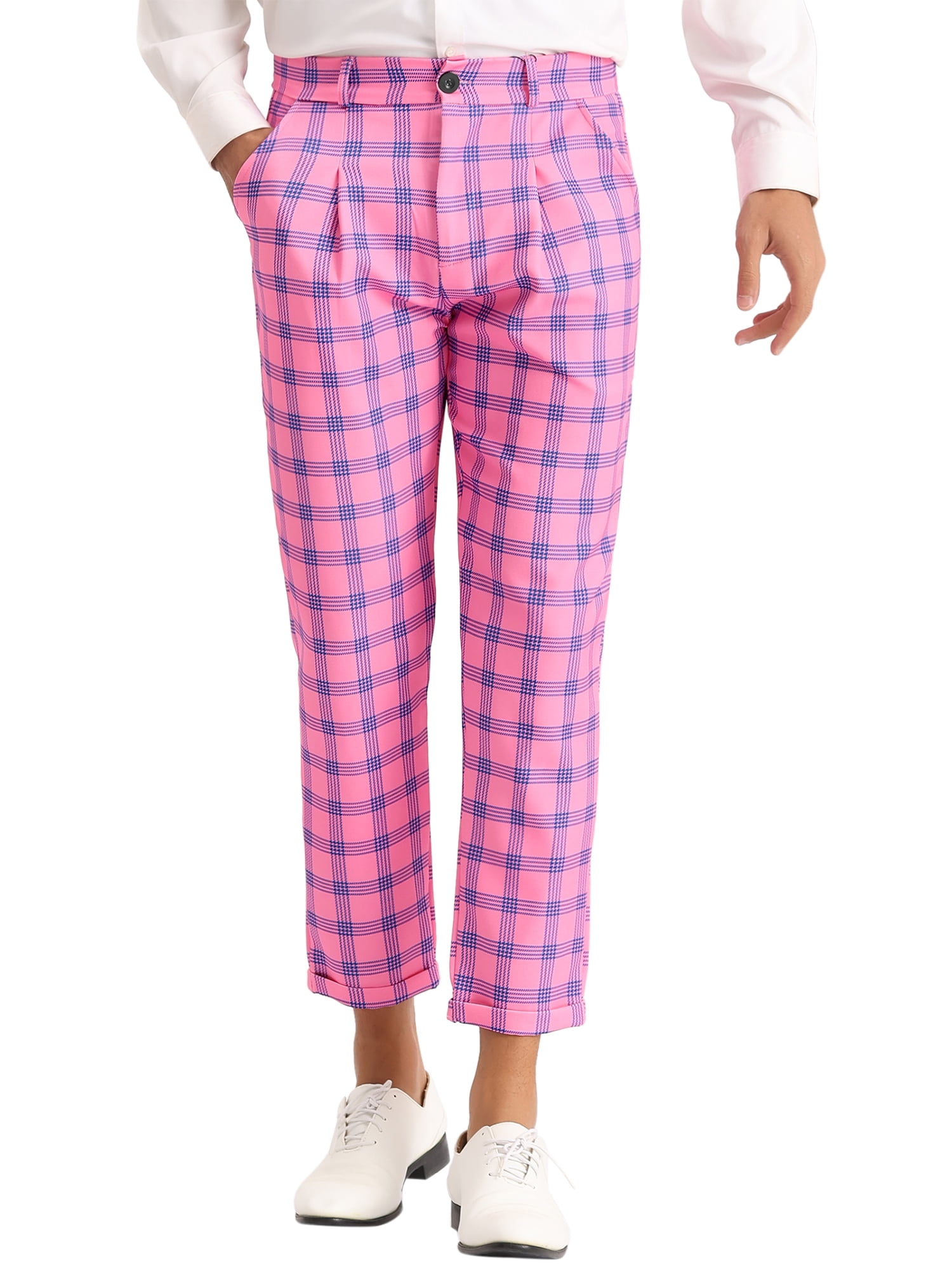 Lars Amadeus Plaid Golf Pants For Mens Stretch Pleated Front Formal Checked Dress Pants