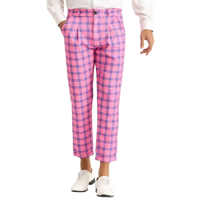 Lars Amadeus Plaid Golf Pants for Men's Stretch Pleated Front Formal ...