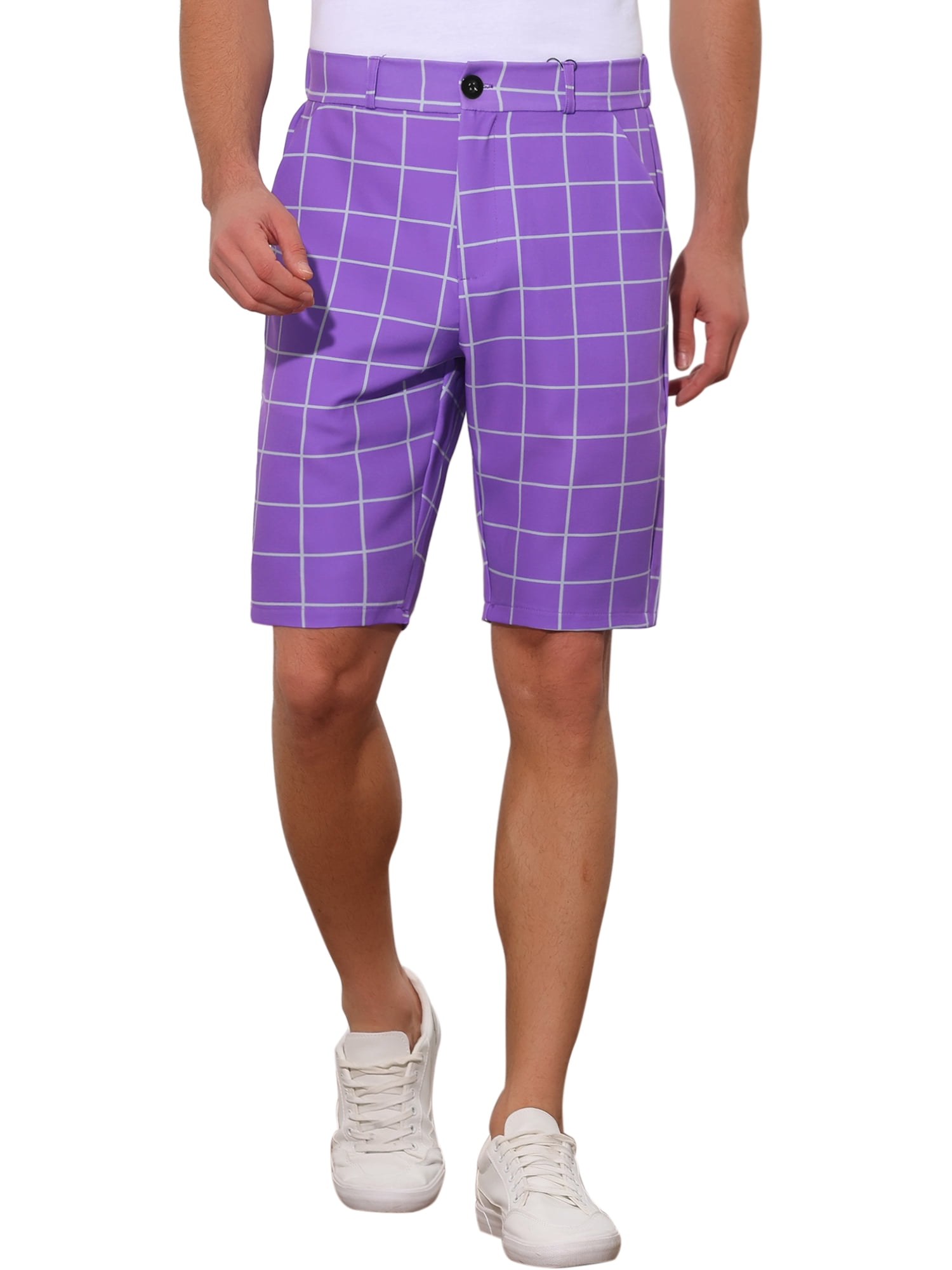 Lars Amadeus Plaid Golf Shorts for Men's Color Block Flat Front Formal ...