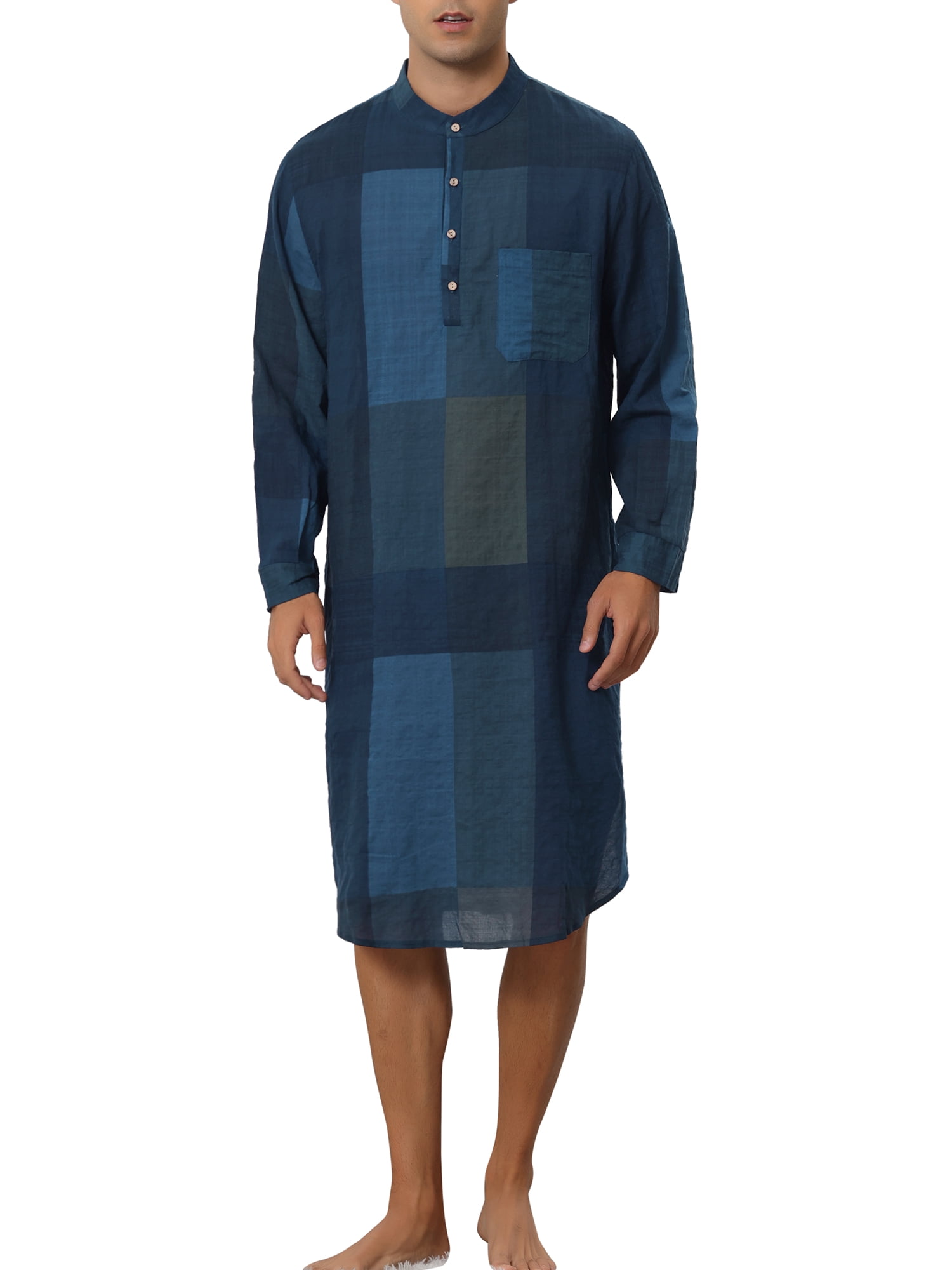 Lars Amadeus Plaid Nightshirt for Men's Henley Collar Color Block ...