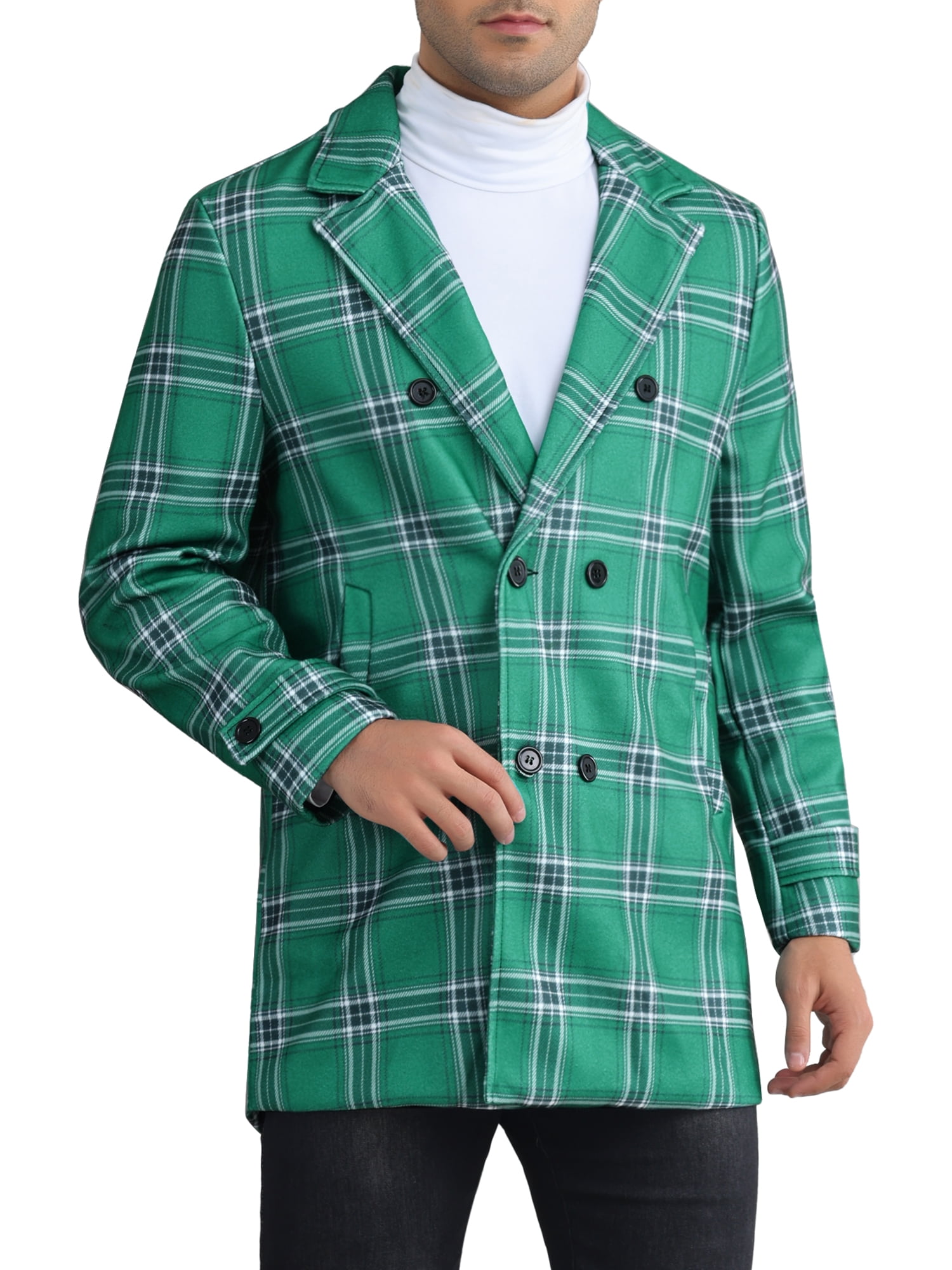 INSPIRE CHIC Plaid Overcoat for Men's Notch Collar Single Breasted ...