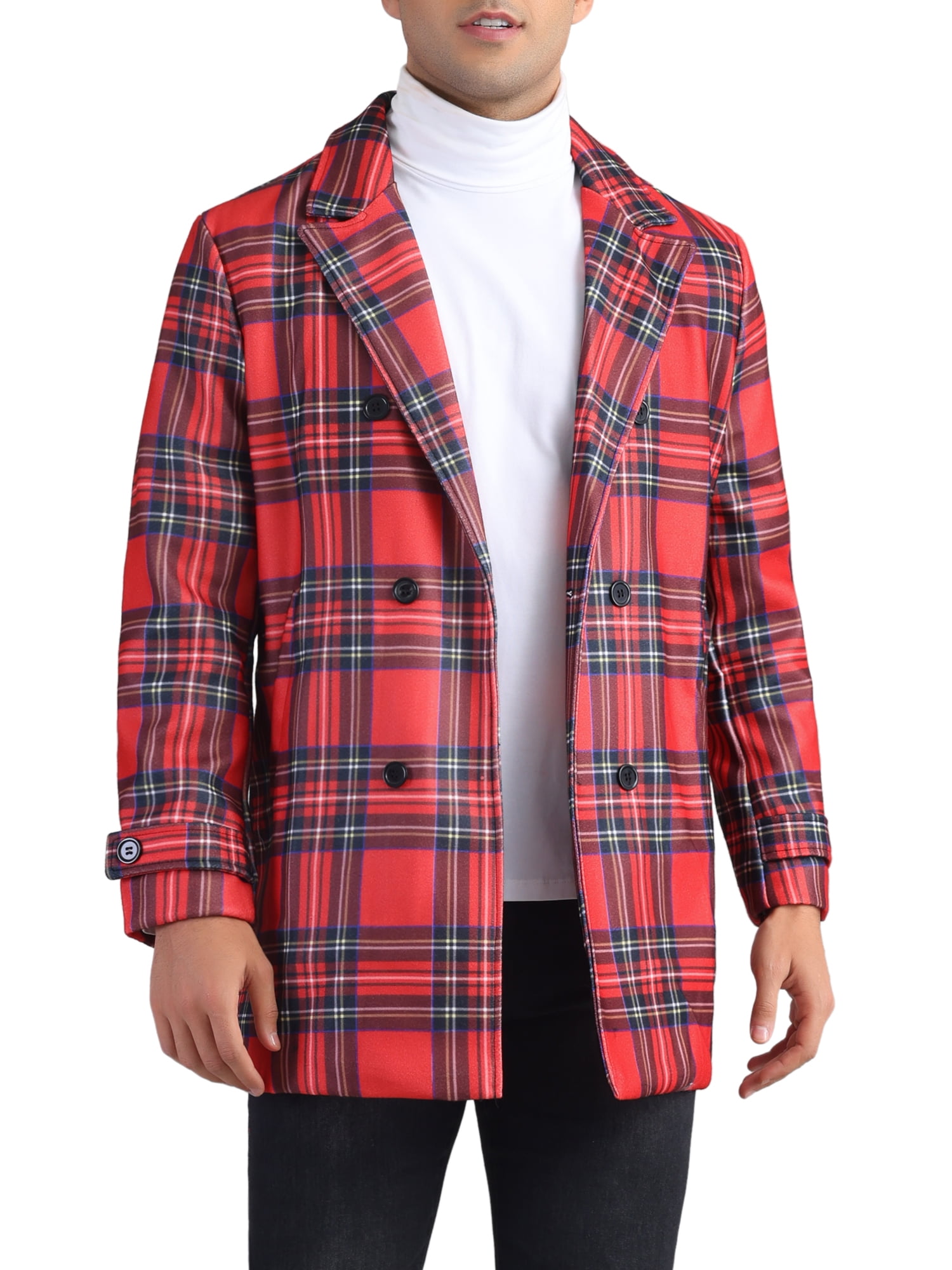 INSPIRE CHIC Plaid Overcoat for Men's Notch Collar Single Breasted ...