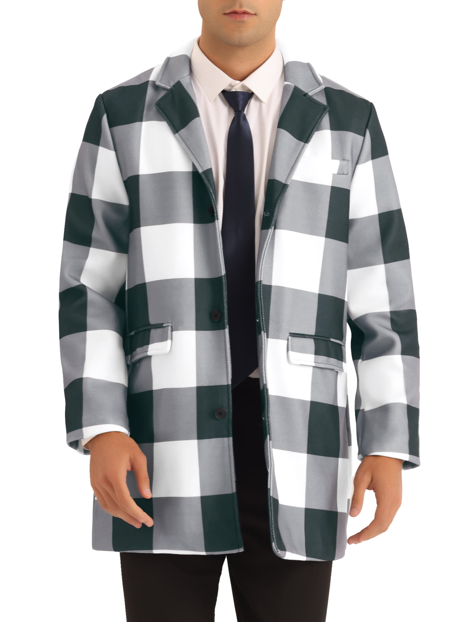 Lars Amadeus Plaid Overcoat for Men's Notch Lapel Color Block Formal ...