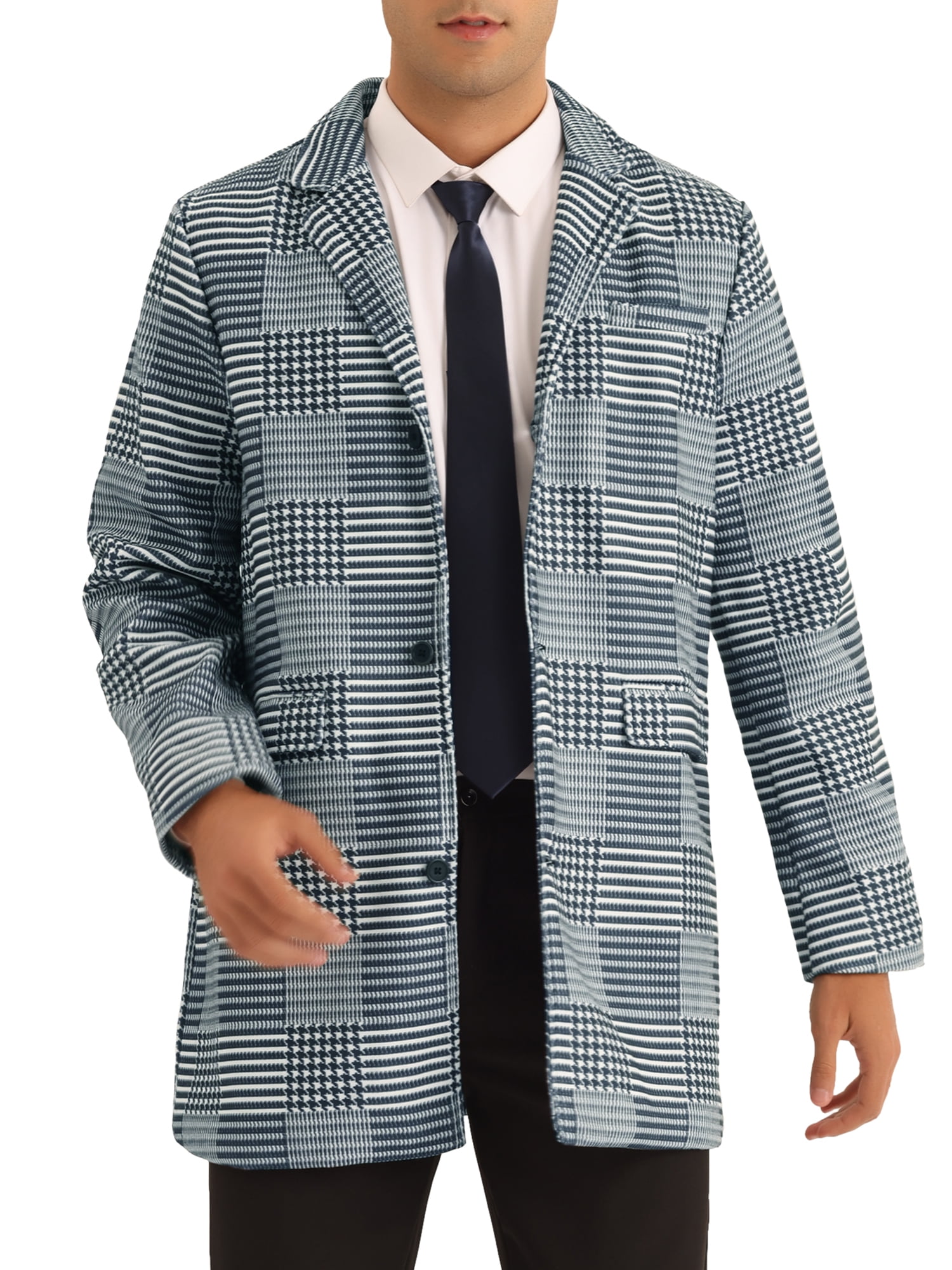 Lars Amadeus Plaid Overcoat for Men's Notch Lapel Color Block Formal ...