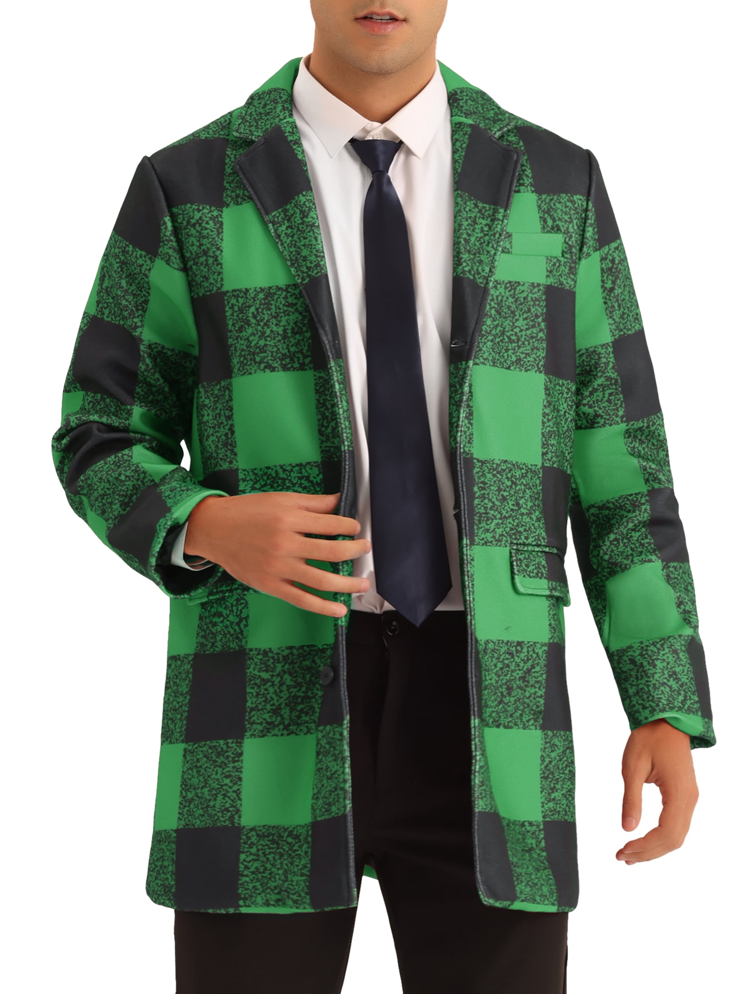 Lars Amadeus Plaid Overcoat for Men's Notch Lapel Color Block Formal ...