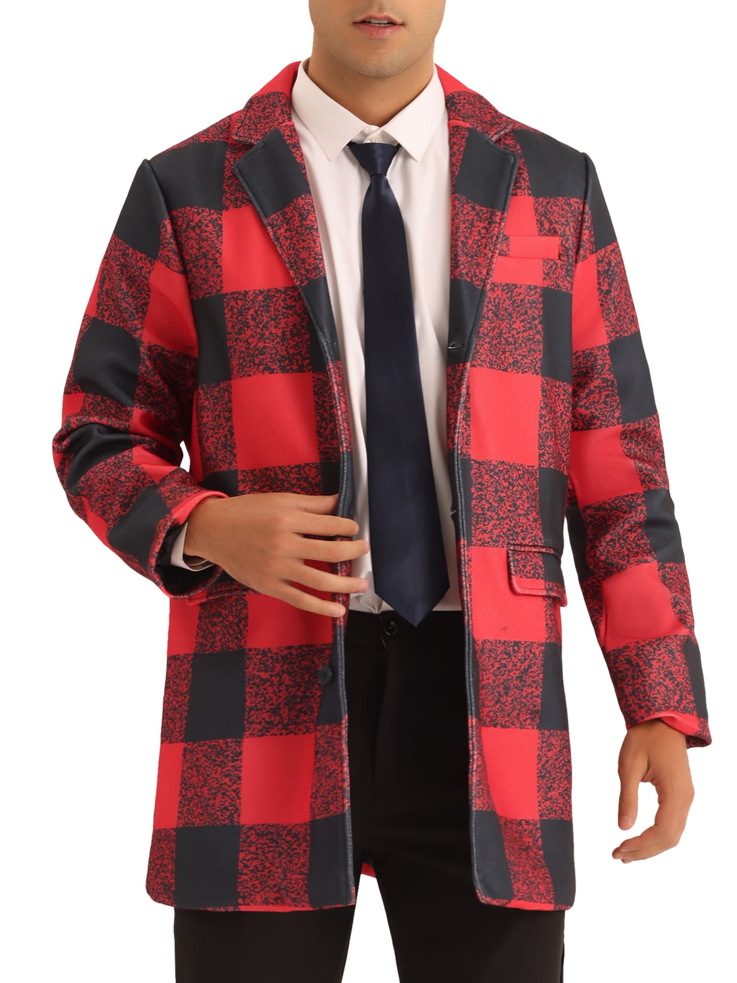 INSPIRE CHIC Plaid Overcoat for Men's Notch Lapel Color Block Formal ...