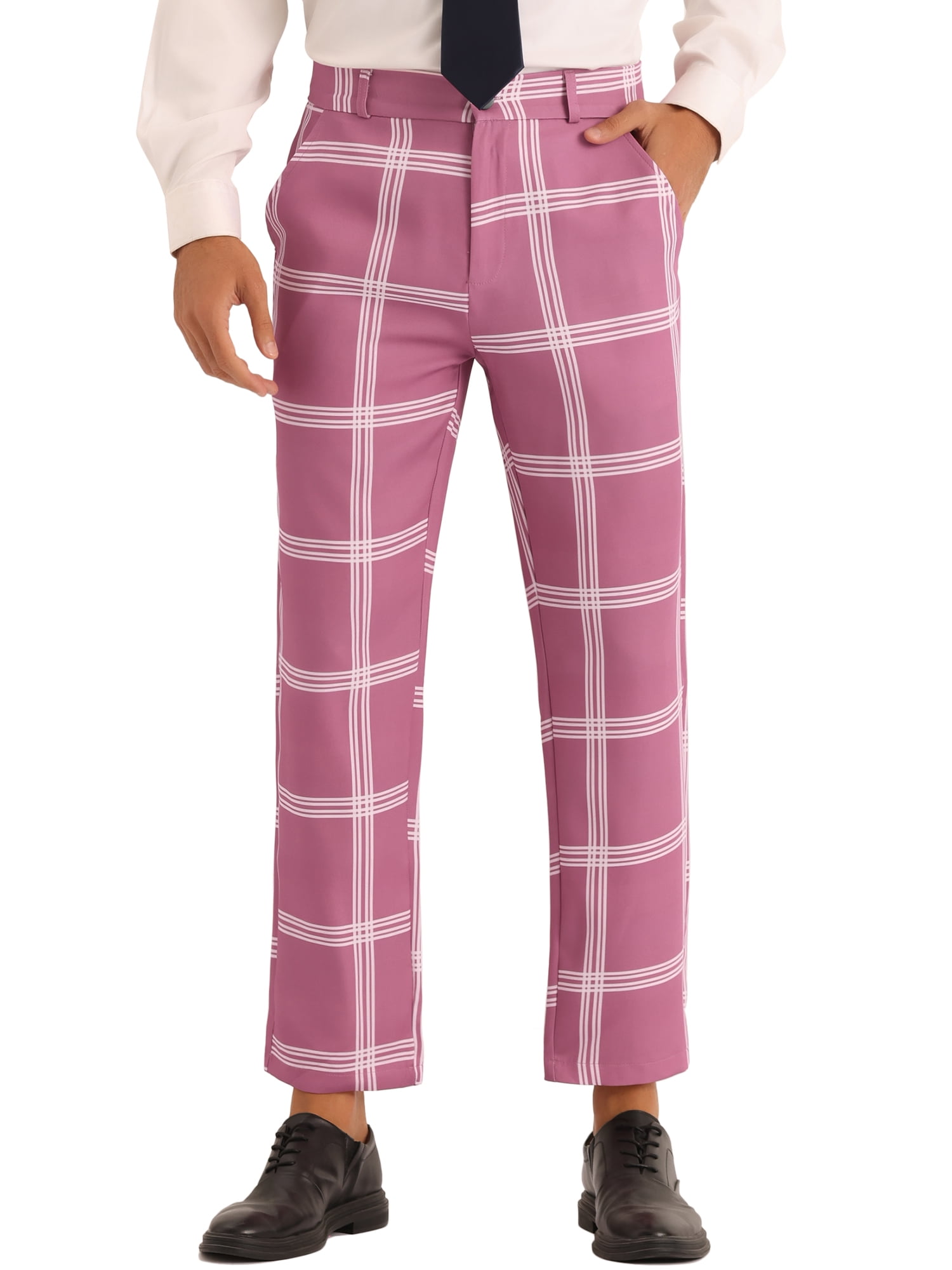 Lars Amadeus Plaid Pants for Men's Color Block Slim Fit Flat Front ...